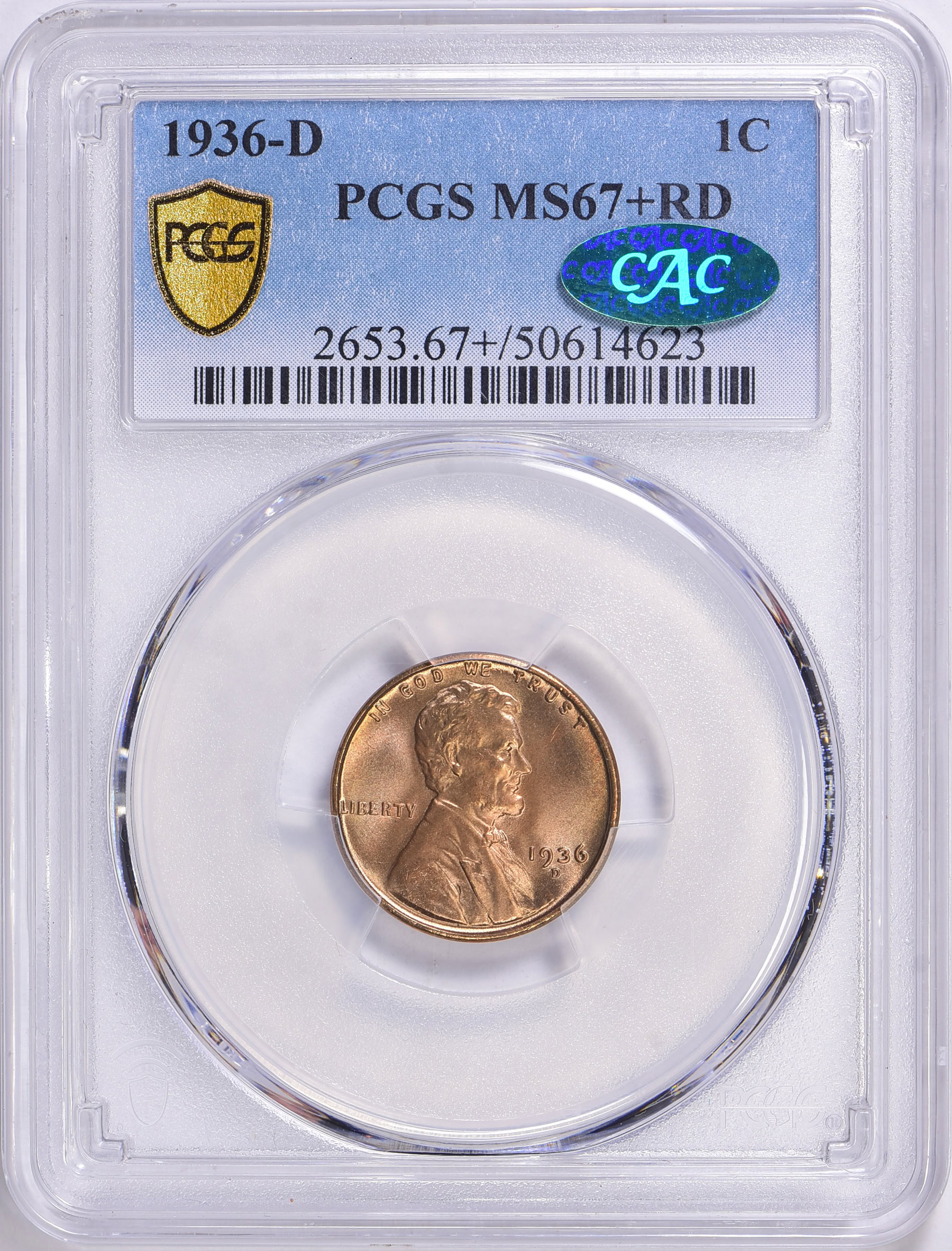 1936-D Lincoln Cent PCGS MS-67+ RD (CAC Green) (Item 1710548) | GreatCollections Coin Auctions