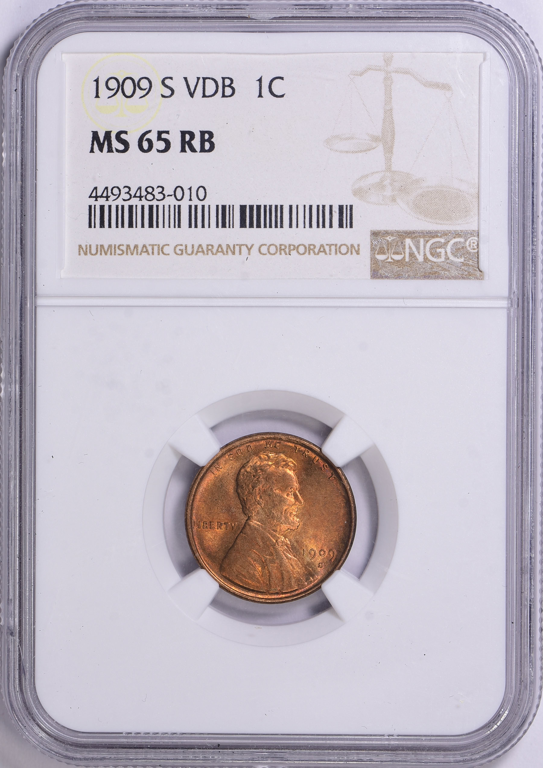 1909-S Lincoln Cent V.D.B. NGC MS-65 RB (Item 1710654) | GreatCollections Coin Auctions
