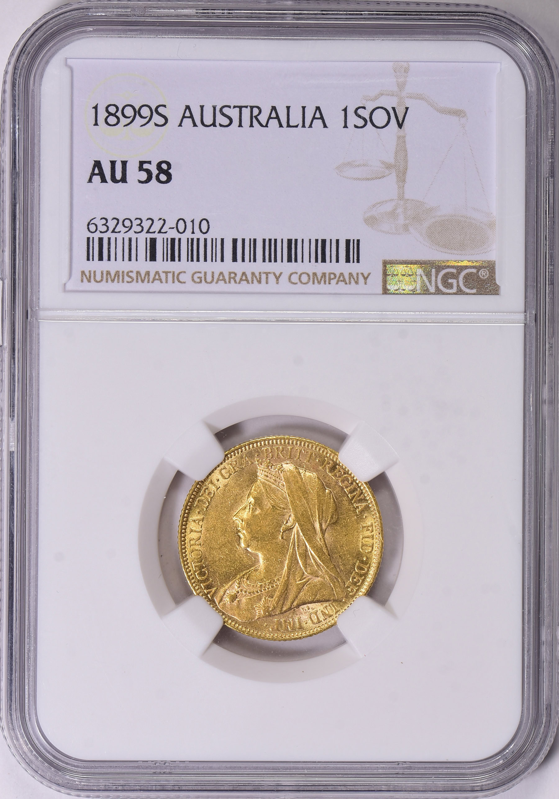 Australia 1899-S Gold Sovereign KM-13 NGC AU-58 (AGW = 0.2355 oz ...