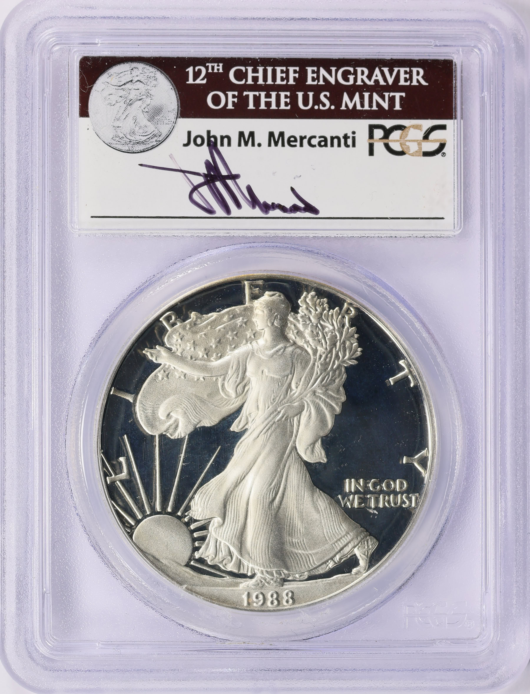 1988-S $1 Silver Eagle PCGS Proof-70 DCAM (Mercanti Signed Label) (Item ...