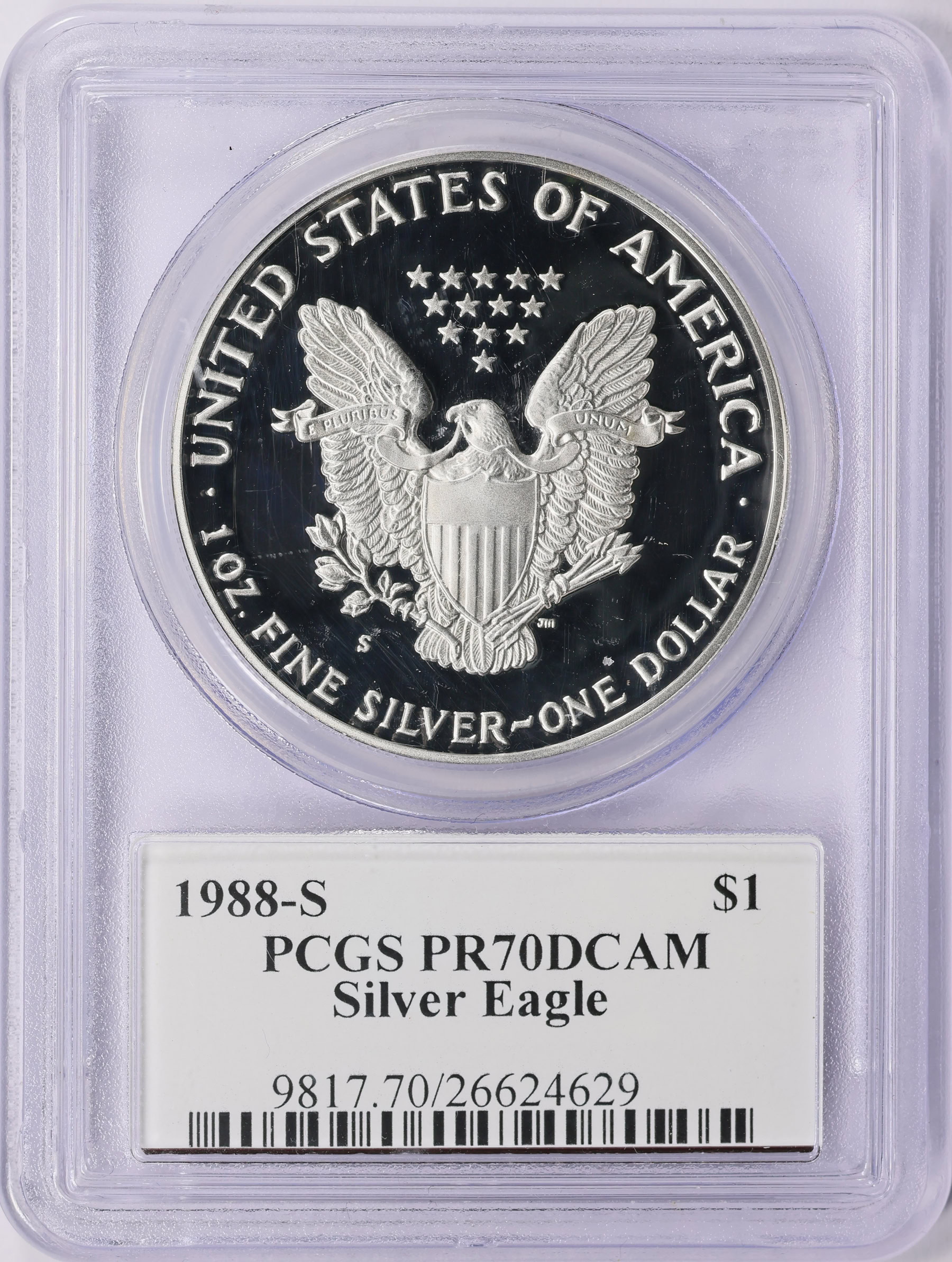 1988-S $1 Silver Eagle PCGS Proof-70 DCAM (Mercanti Signed Label) (Item ...