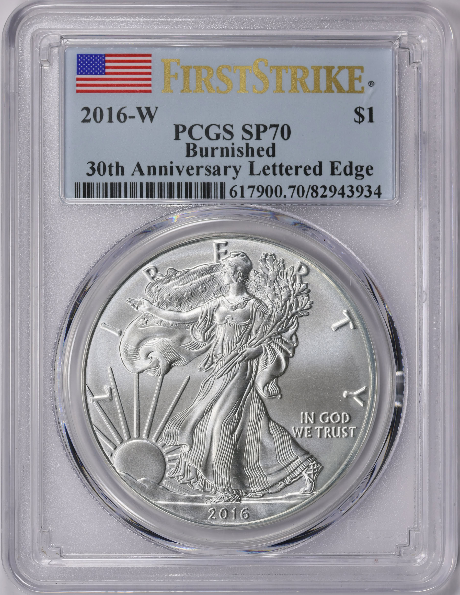 2016-W $1 Silver Eagle Burnished Lettered Edge First Strike PCGS SP-70 (Item 1711134 ...