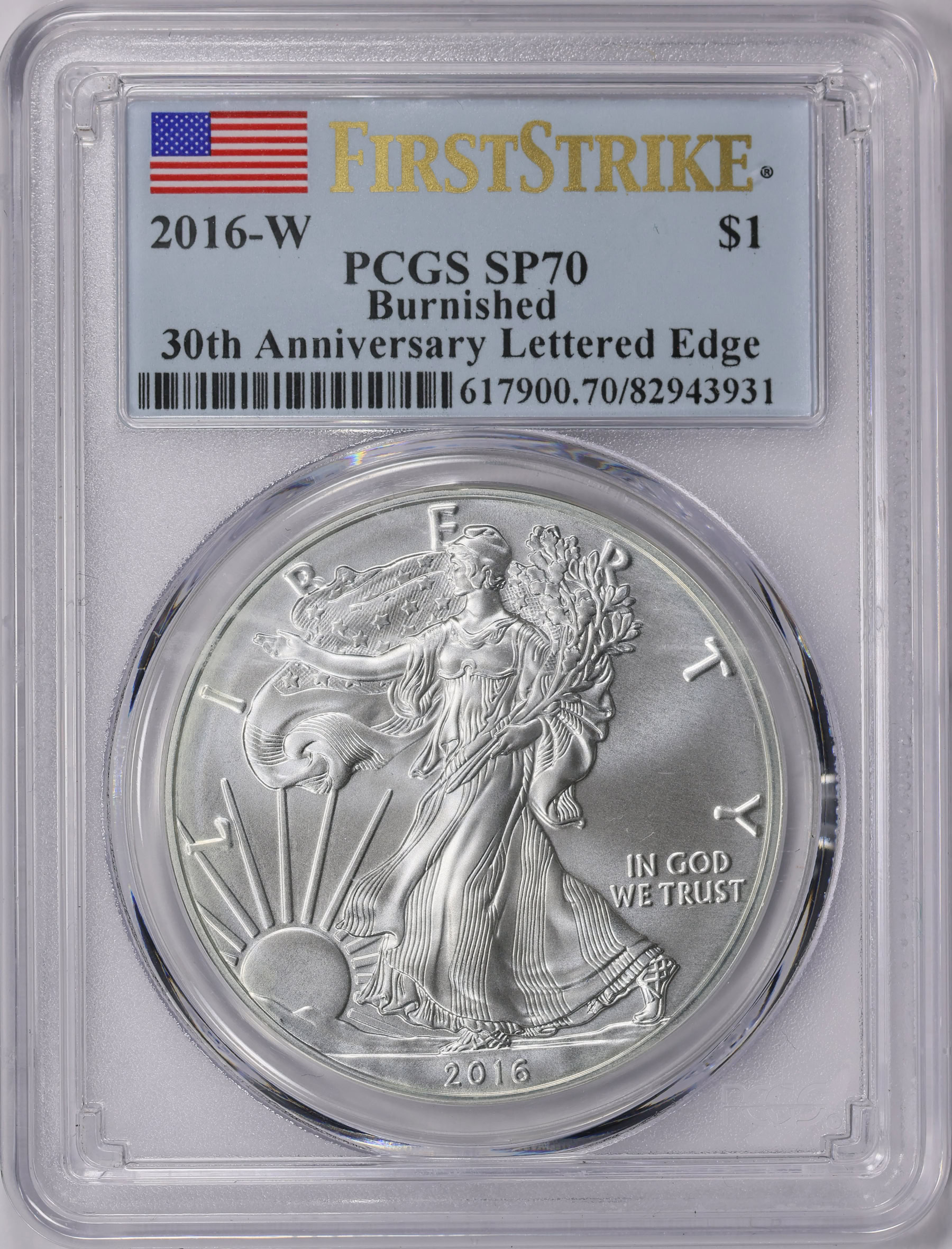 2016-W $1 Silver Eagle Burnished Lettered Edge First Strike PCGS SP-70 (Item 1711135 ...
