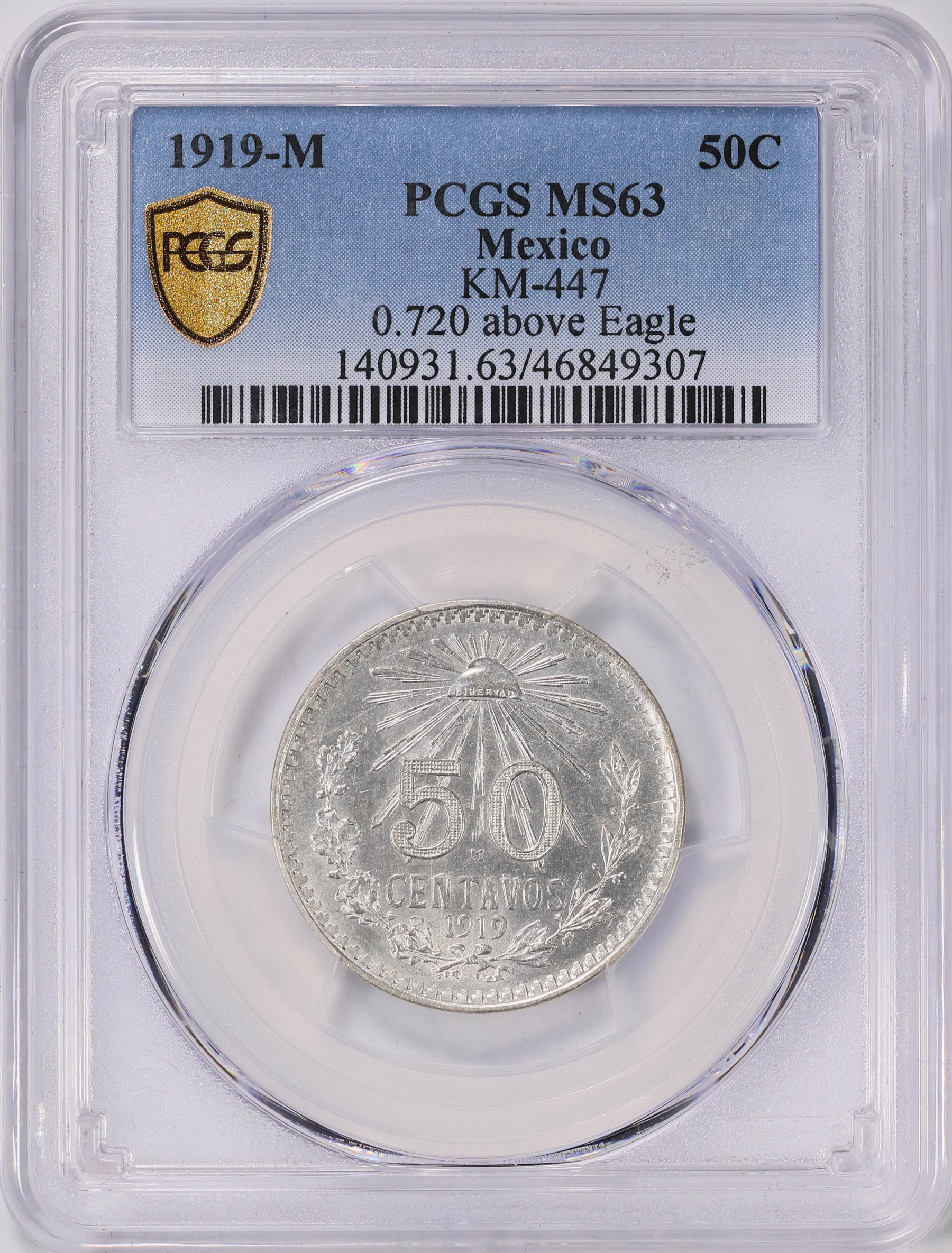 Mexico 1919-M Silver 50 Centavos KM-447 PCGS MS-63 (Item 1711148 ...