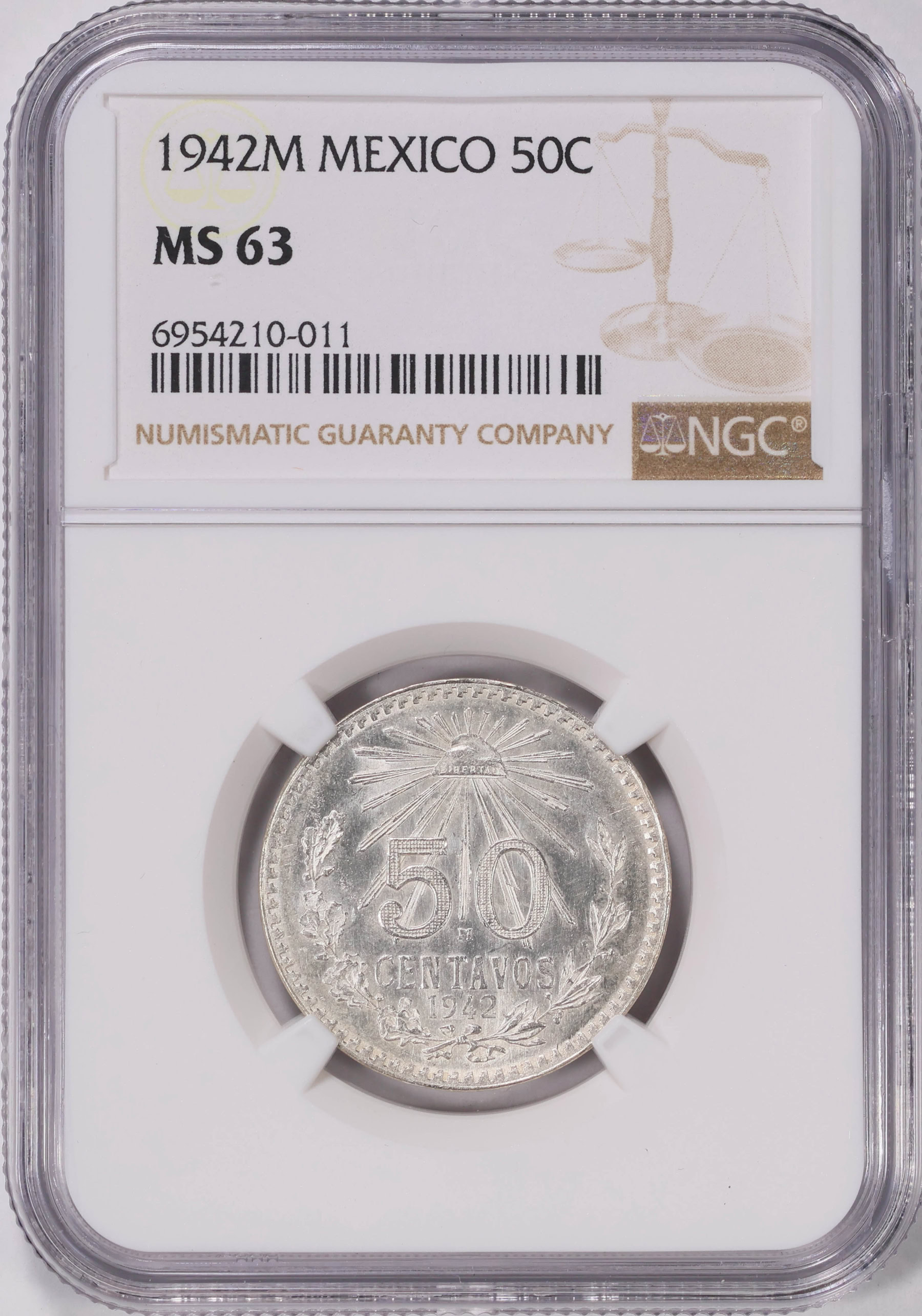 Mexico 1942-M Silver 50 Centavos KM-447 NGC MS-63 (Item 1711156 ...