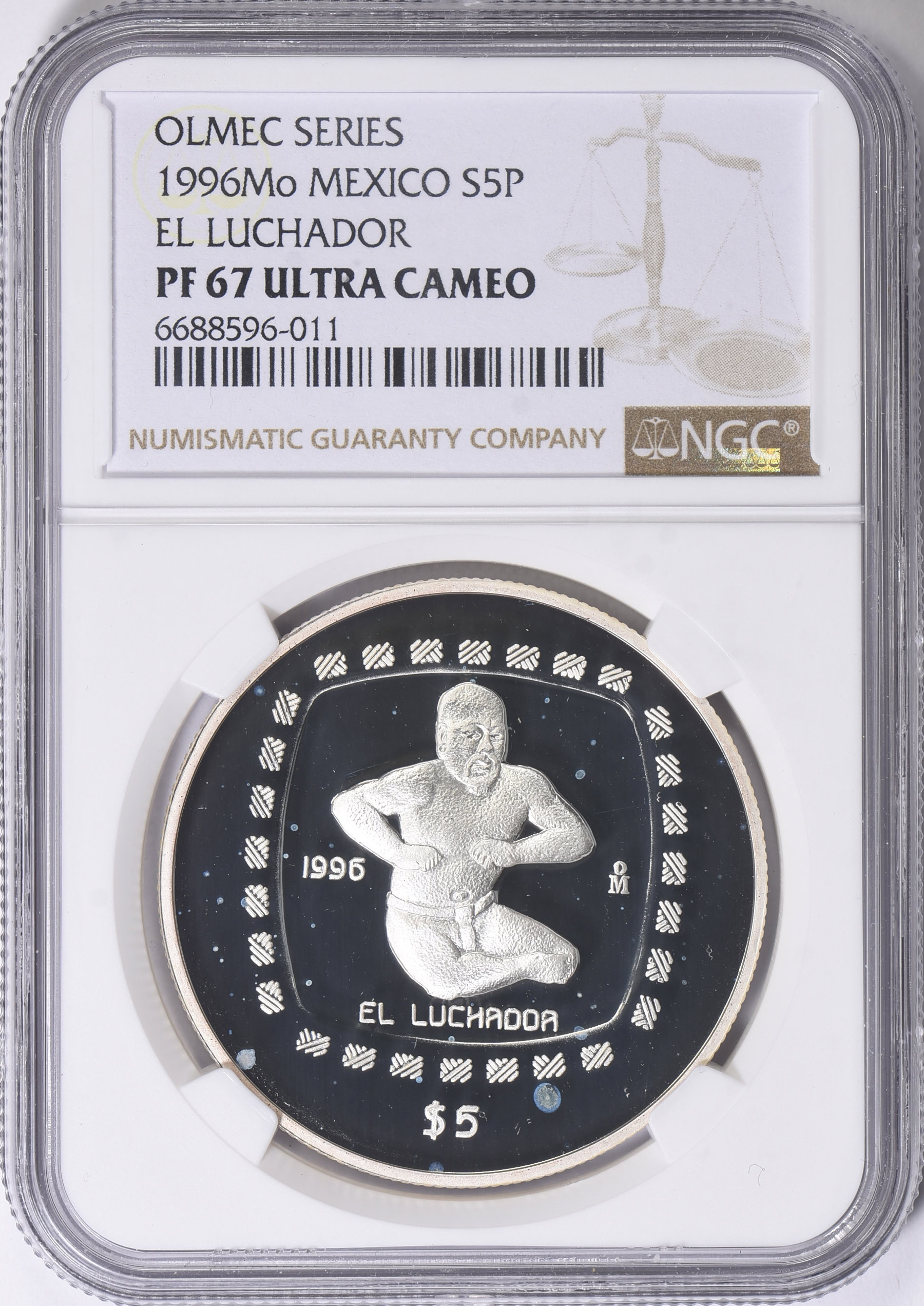 Mexico 1996-Mo Silver 5 Pesos Olmec Series El Luchador KM-597 NGC Proof ...