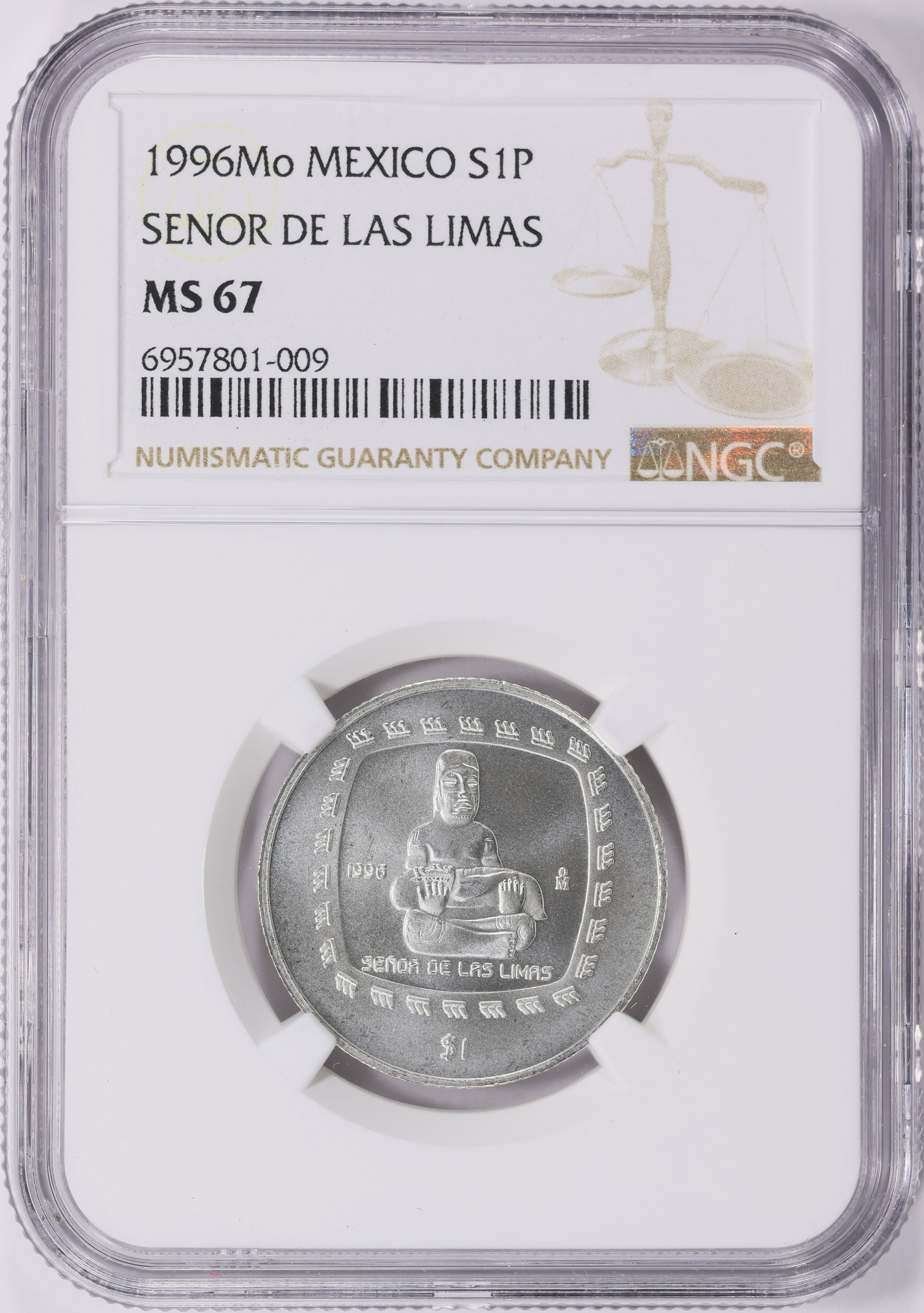 Mexico 1996-Mo Silver Peso Olmec Series Senor de las Limas KM-593 NGC ...
