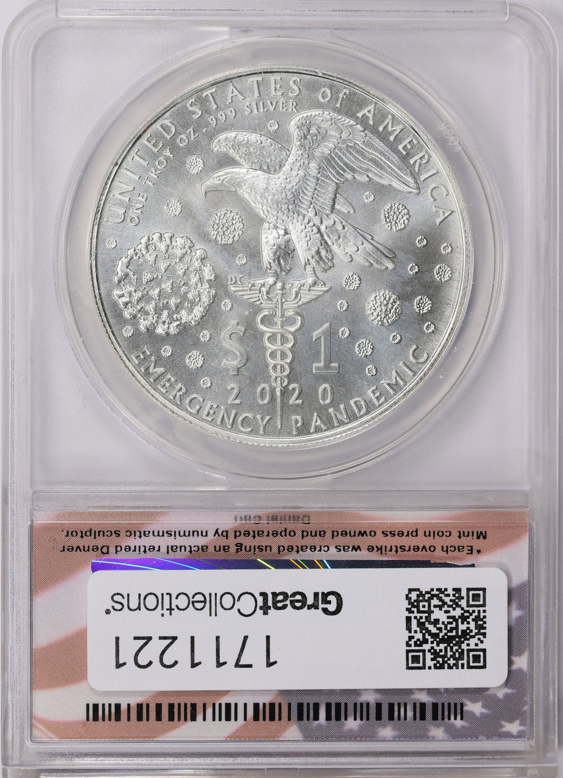 2020 Overstruck Silver Eagle Design Daniel Carr Token ANACS MS-70 ...