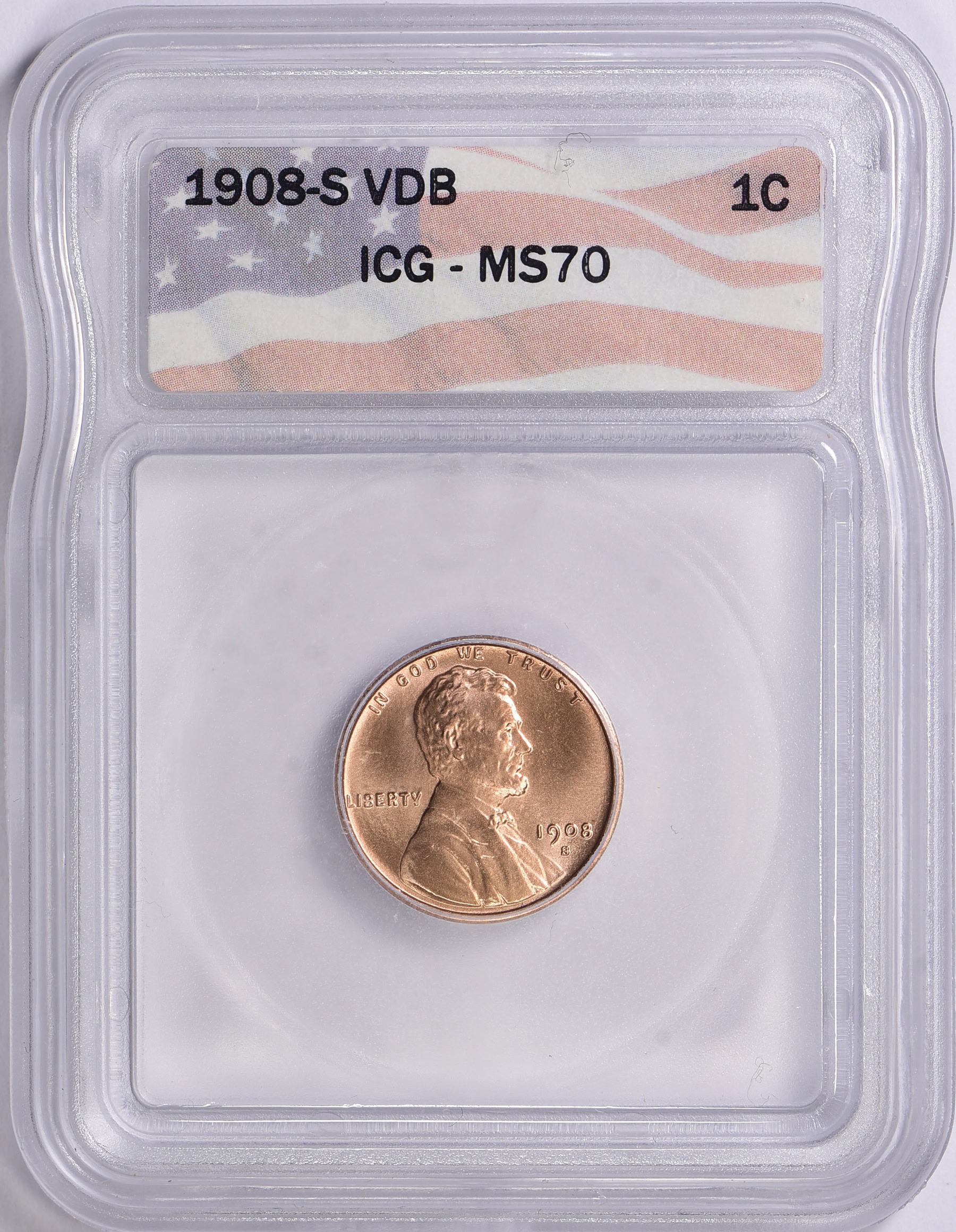 1908-S V.D.B. Lincoln Cent Overstrike Daniel Carr Token ICG MS-70 | ICG ...