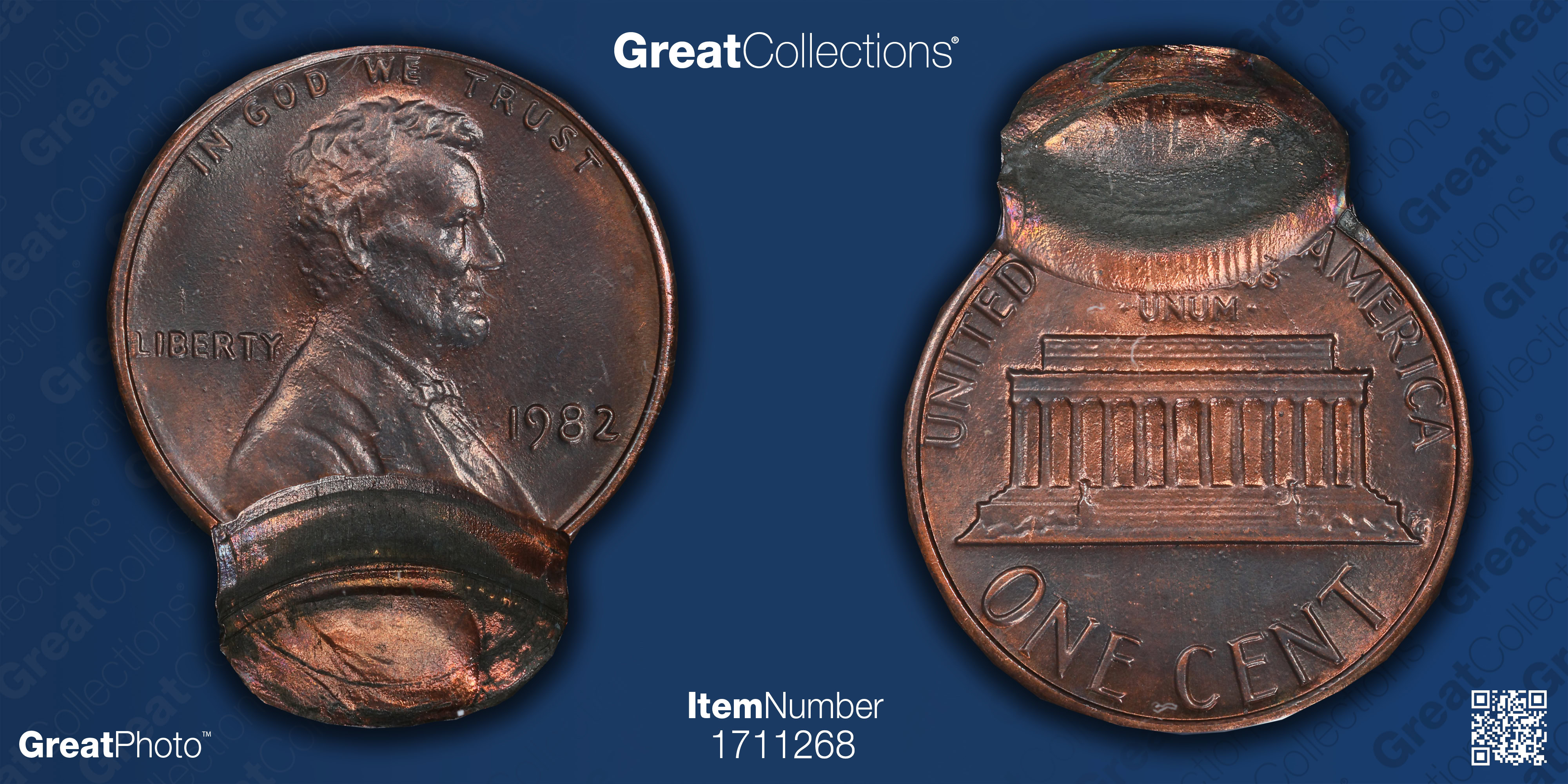 Mint Error 1982 Lincoln Cent Zinc Large Date Double Struck Second Strike Off Center ANACS MS-63 ...