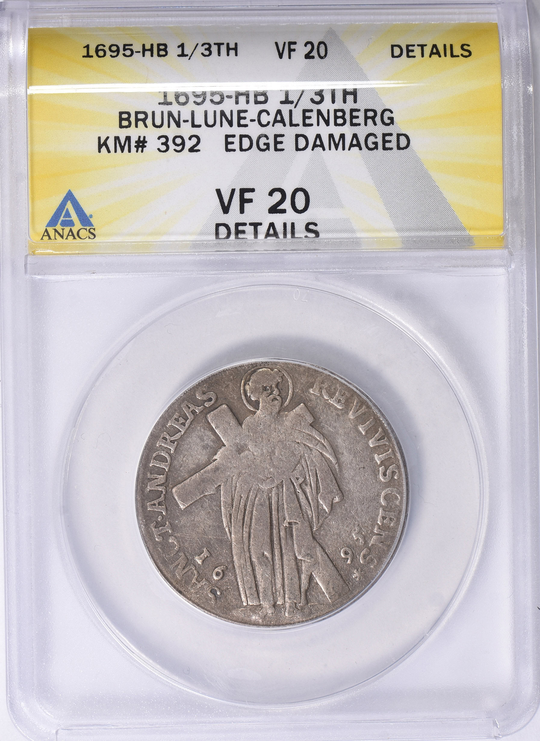 Germany - Brunswick-Luneburg-Calenberg 1695-HB Silver 1/3 Thaler KM-392 ...