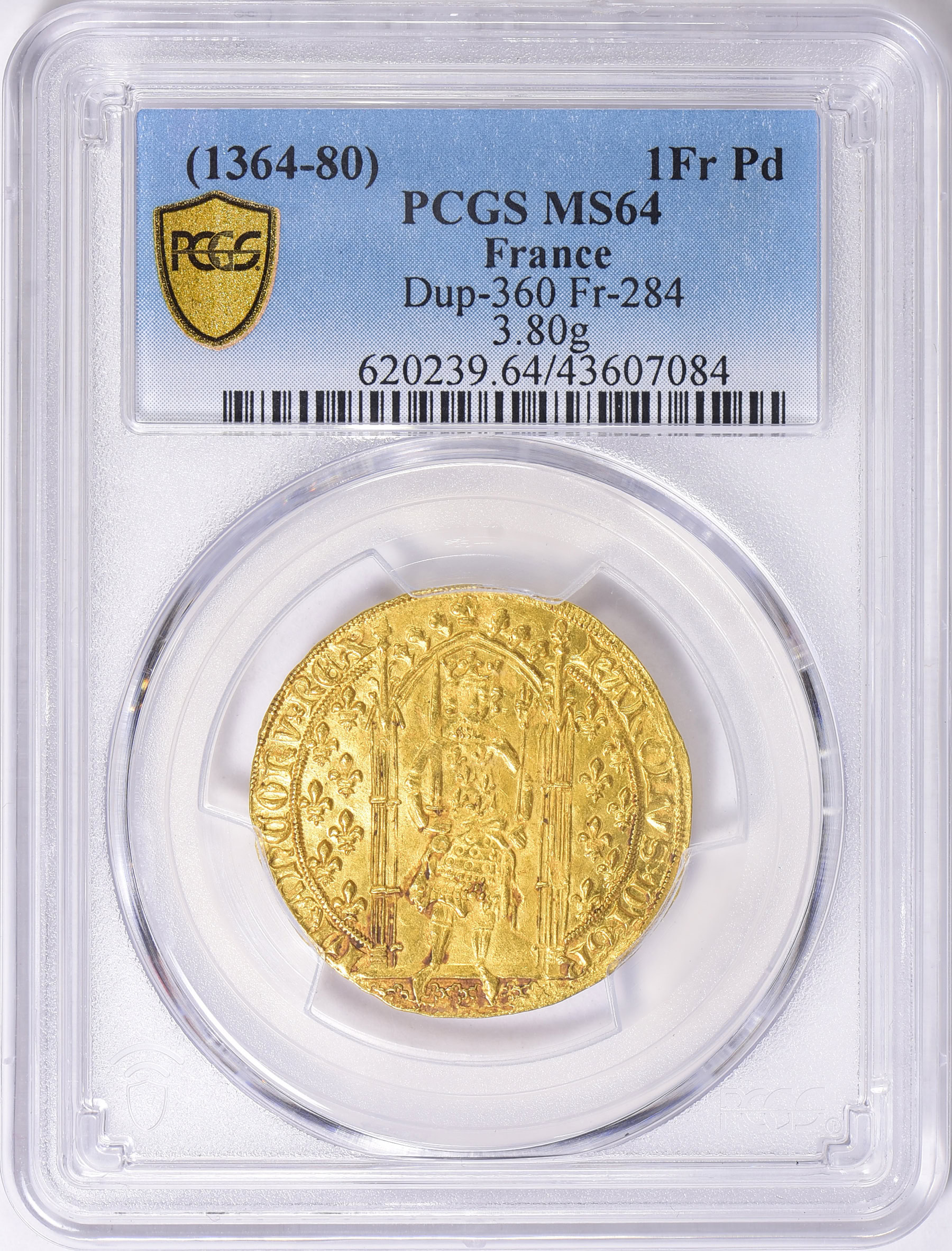 France ND (1364-80) Gold Franc a Pied of Charles V PCGS MS-64 (3.80gms ...