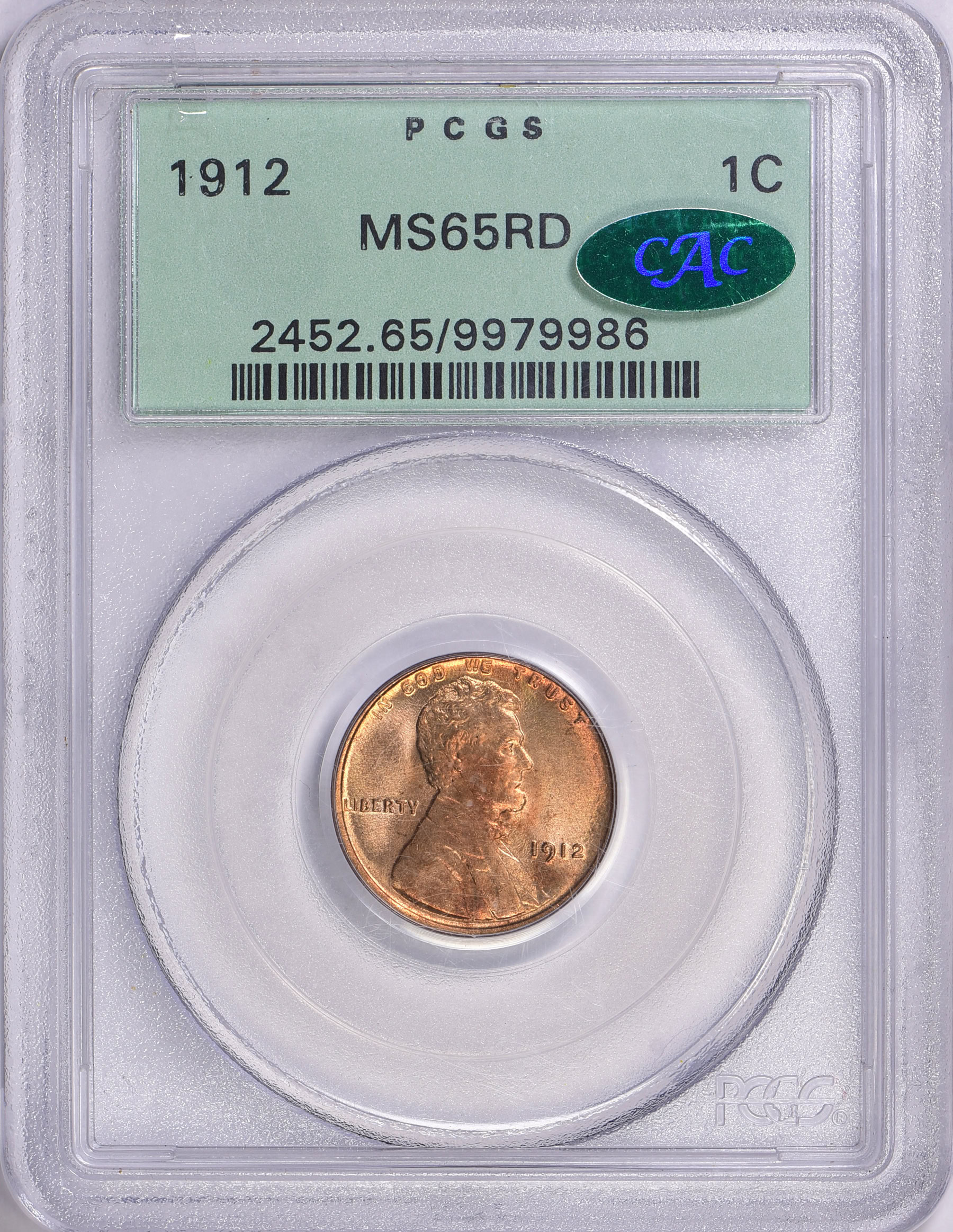 1912 Lincoln Cent PCGS MS-65 RD (CAC Green) OGH (Item 1711459) | GreatCollections Coin Auctions