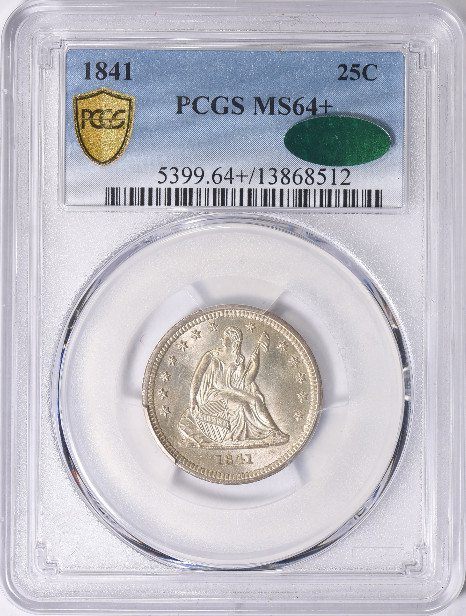 1841 Seated Liberty Quarter PCGS MS-64+ (CAC Green) (Item 1711482) | GreatCollections Coin Auctions