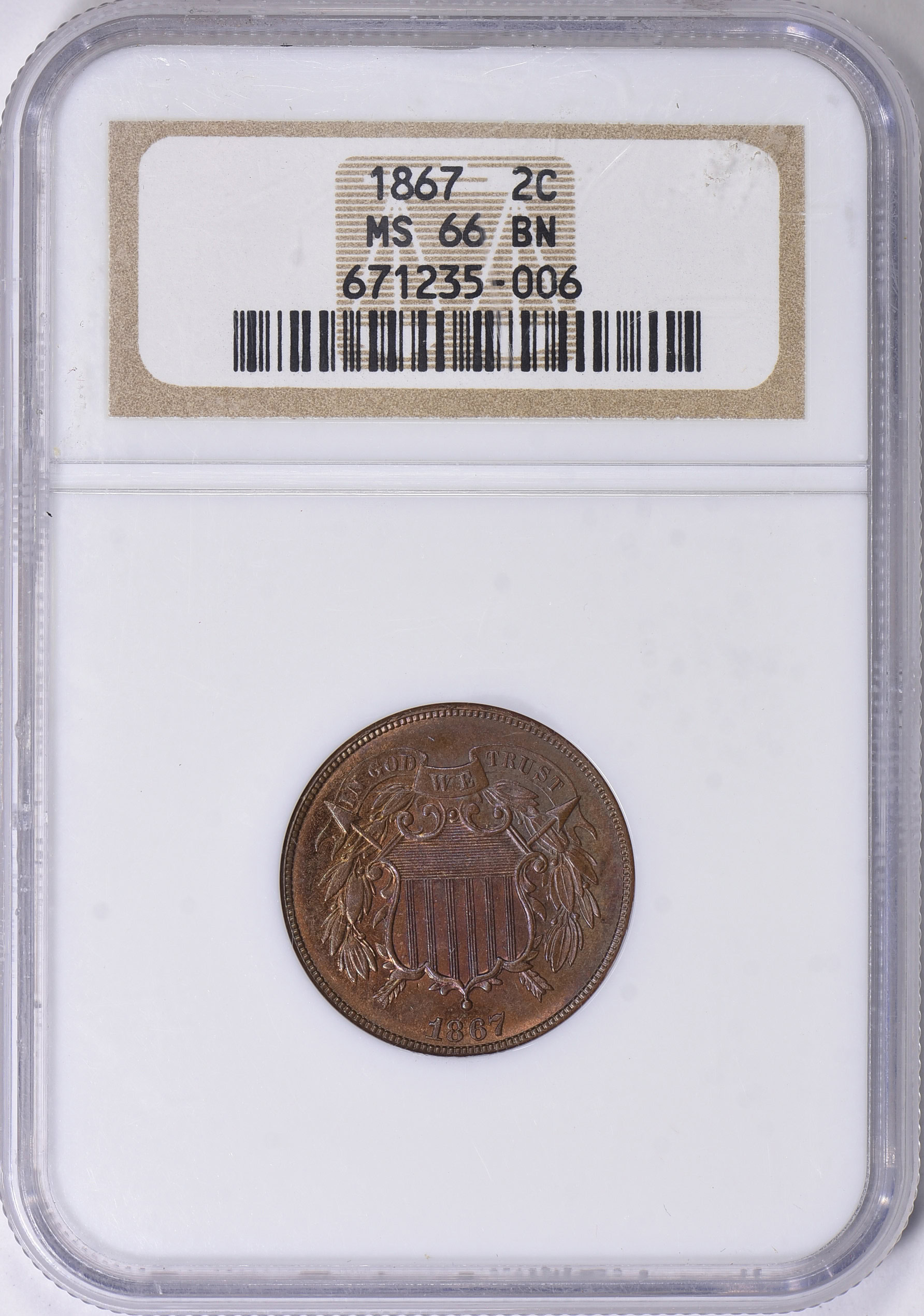 1867 Two-Cent Piece NGC MS-66 BN (Item 1711490) | GreatCollections Coin ...