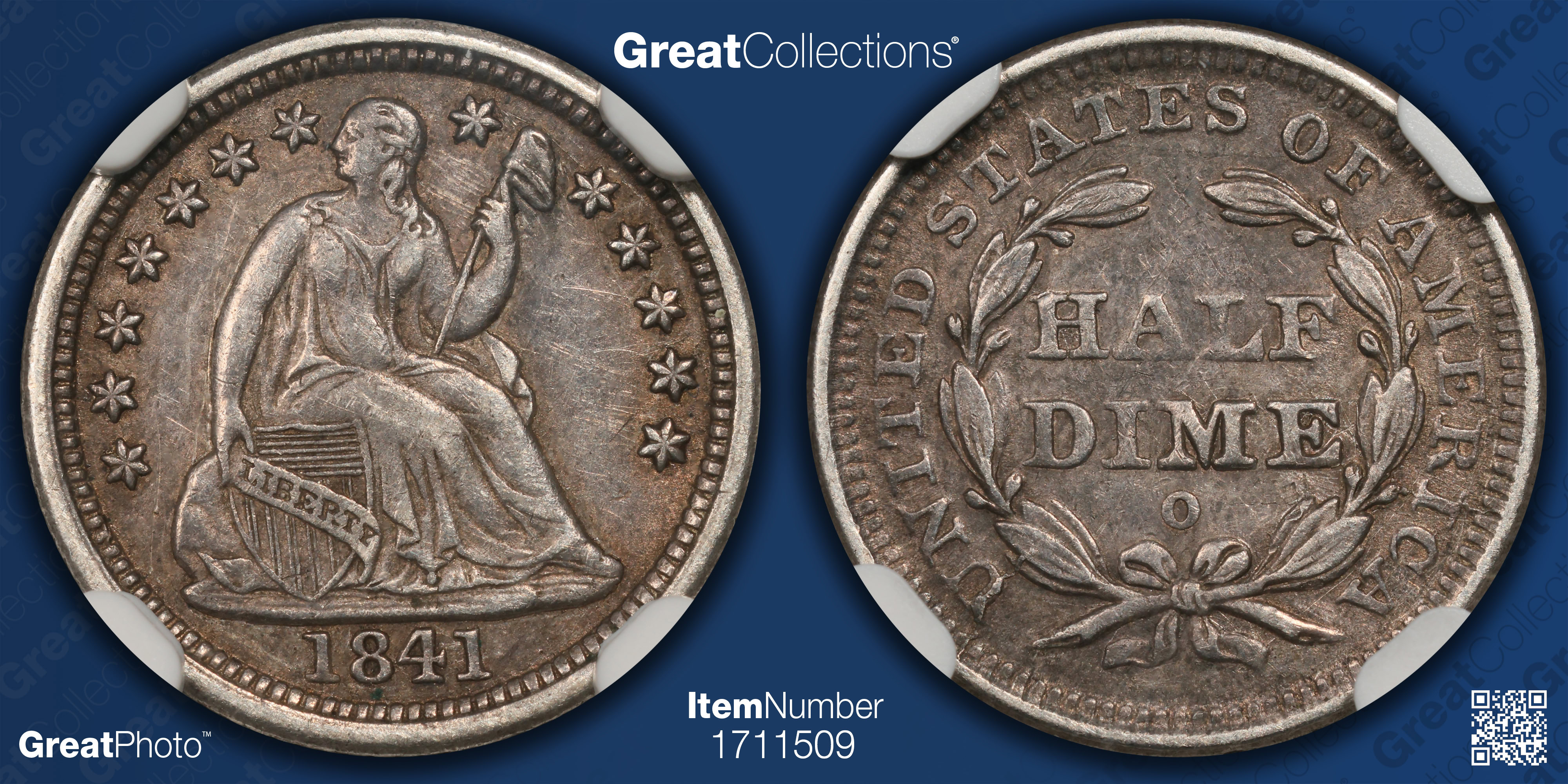 1841-O Seated Liberty Half Dime NGC AU-55 (Item 1711509 ...