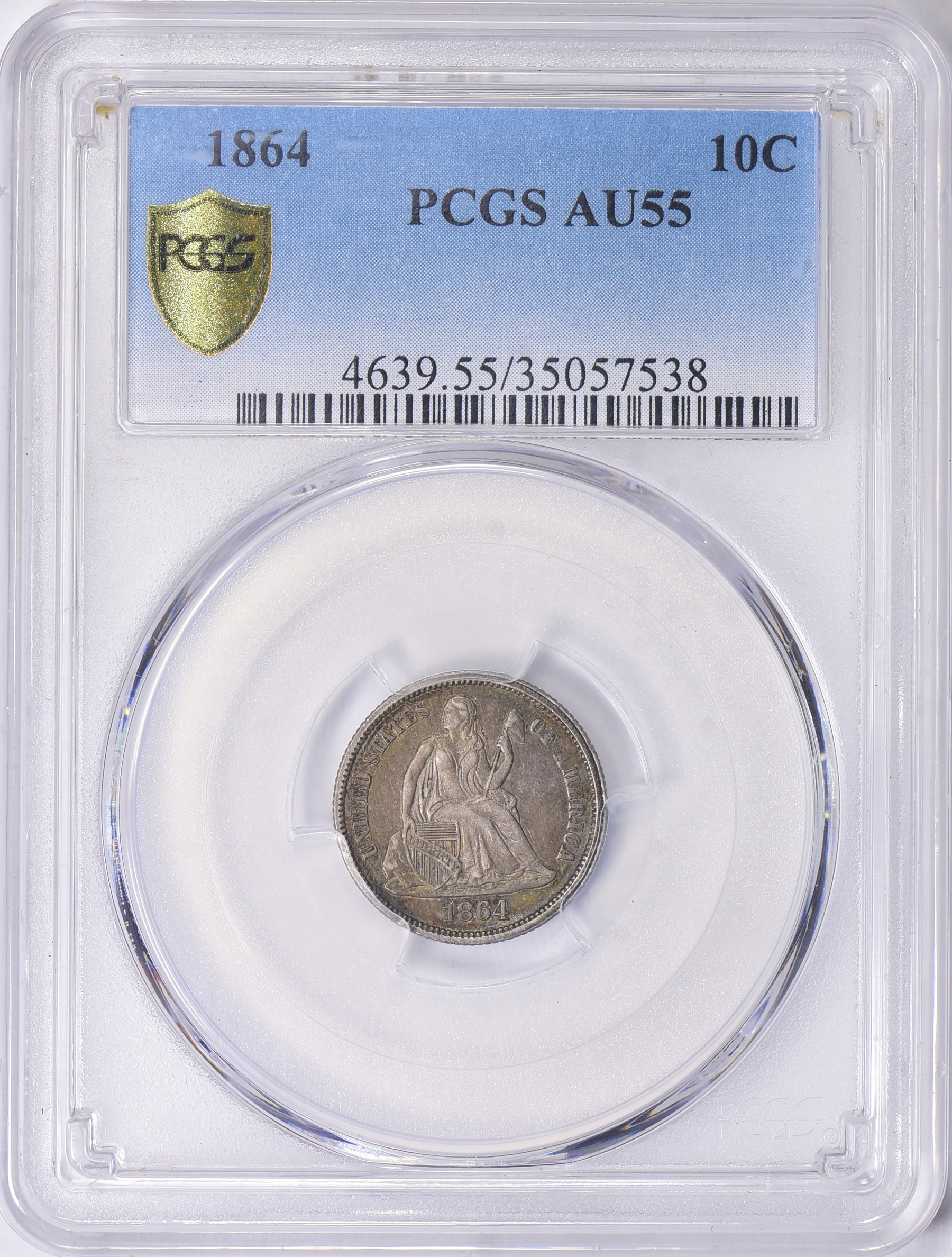 1864 Seated Liberty Dime PCGS AU-55 (Item 1711515) | GreatCollections Coin Auctions