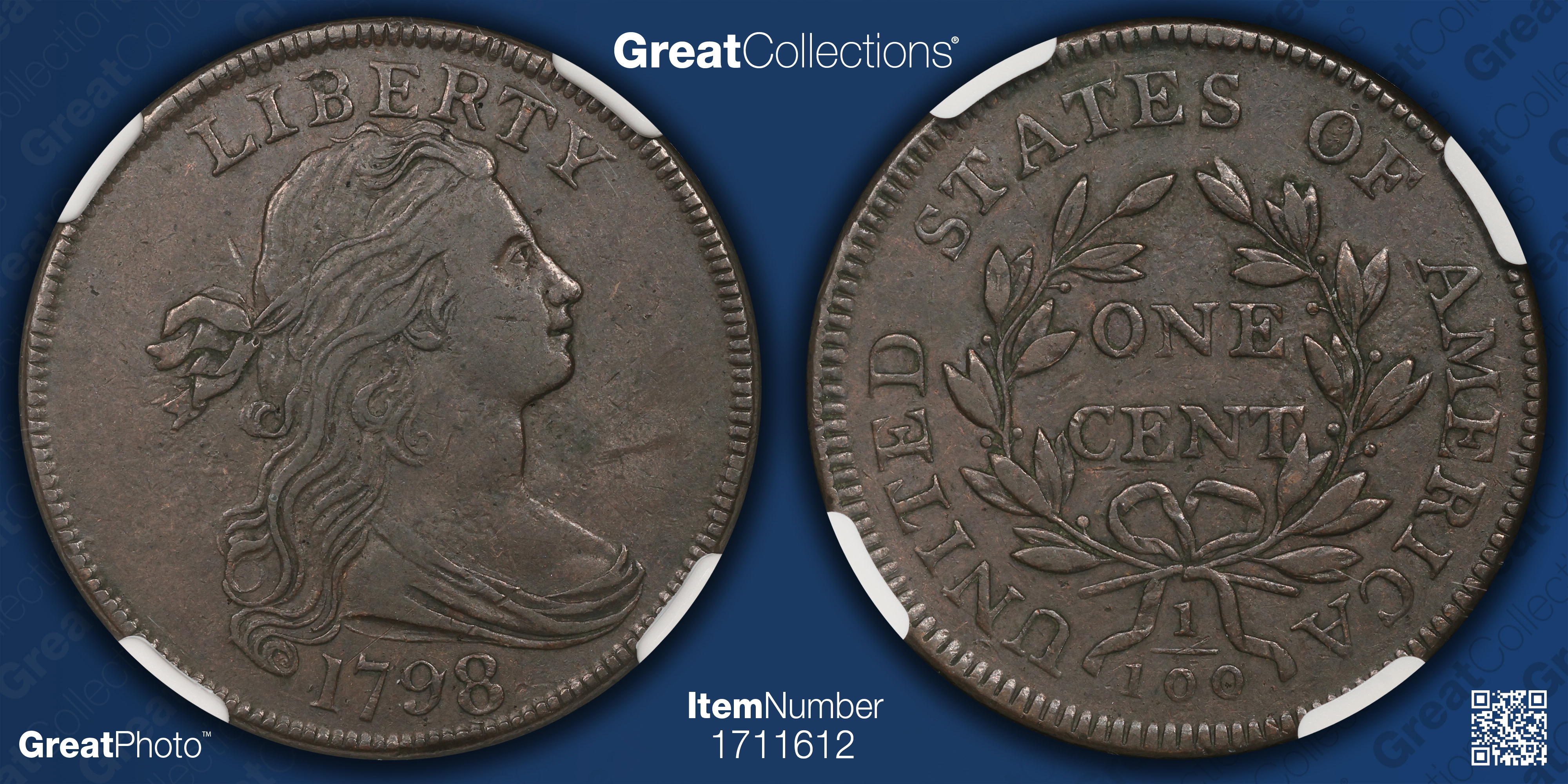 1798 Draped Bust Cent NGC AU-50 BN (Item 1711612) | GreatCollections ...
