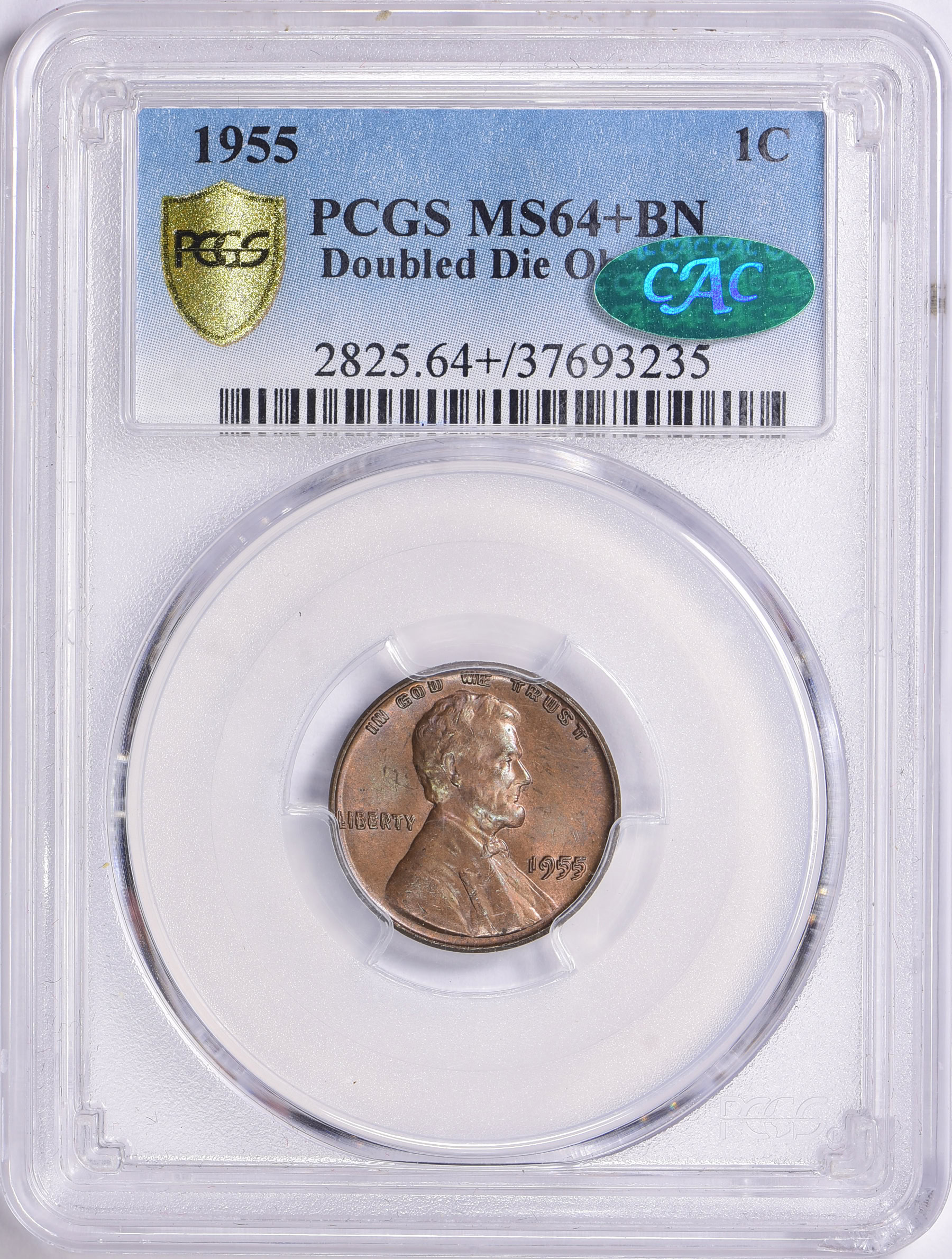 1955 Lincoln Cent Doubled Die Obverse PCGS MS-64+ BN (CAC Green) (Item 1711614 ...