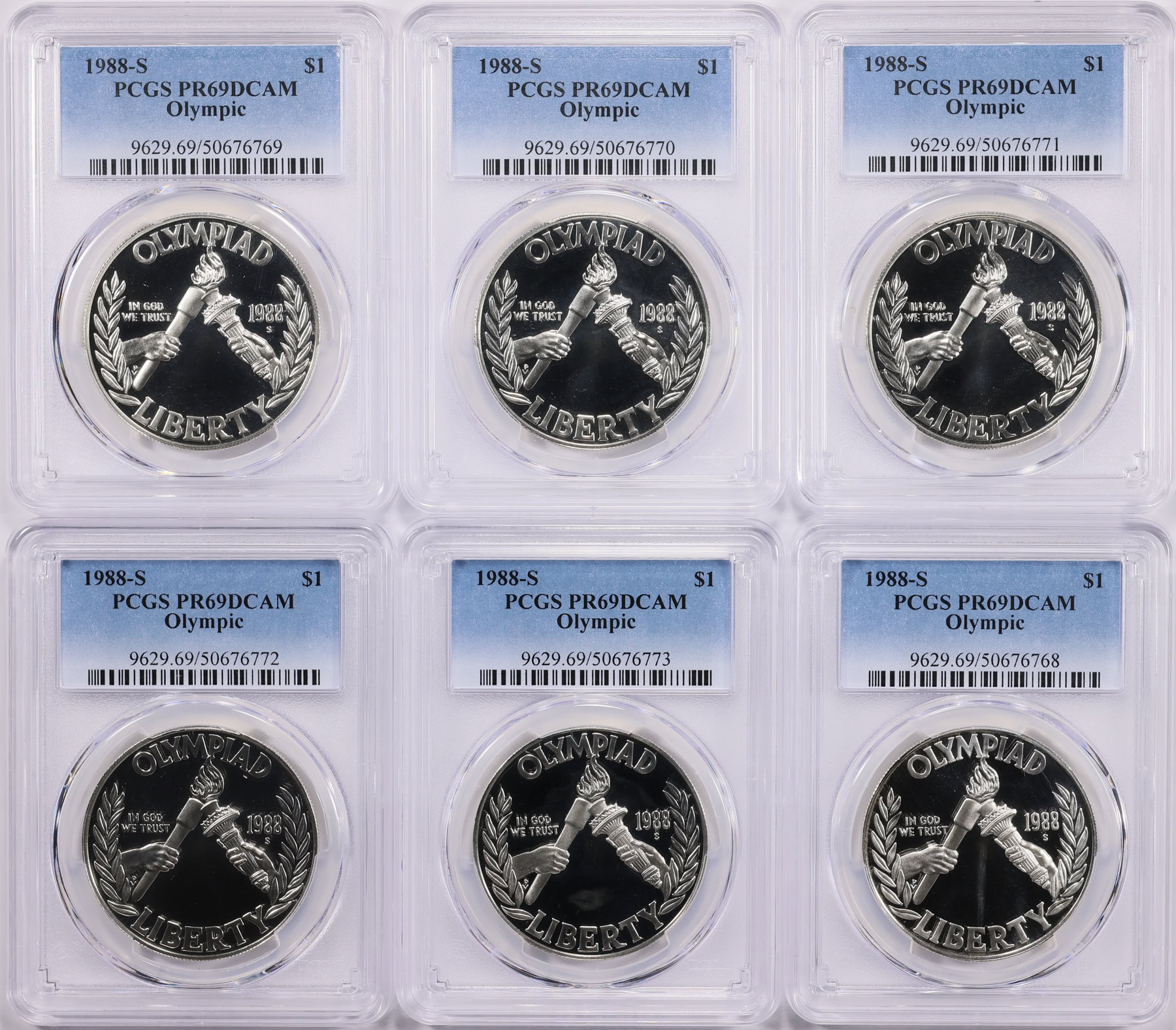 1988-S Seoul Olympiad Silver Dollar PCGS Proof-69 DCAM (6 Coins) (Item ...