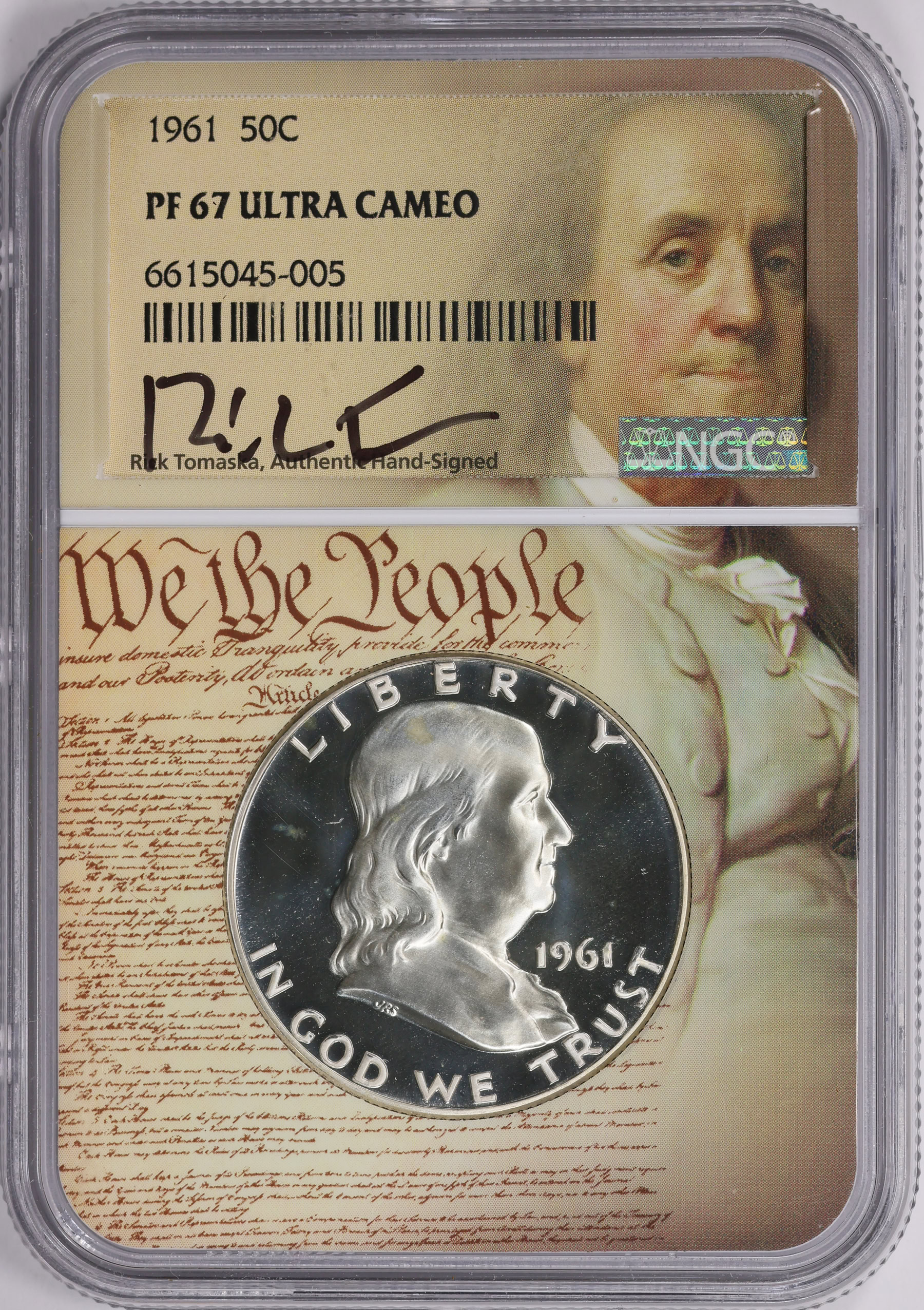 1961 Franklin Half Dollar NGC Proof-67 UC (Rick Tomaska Signed Label ...