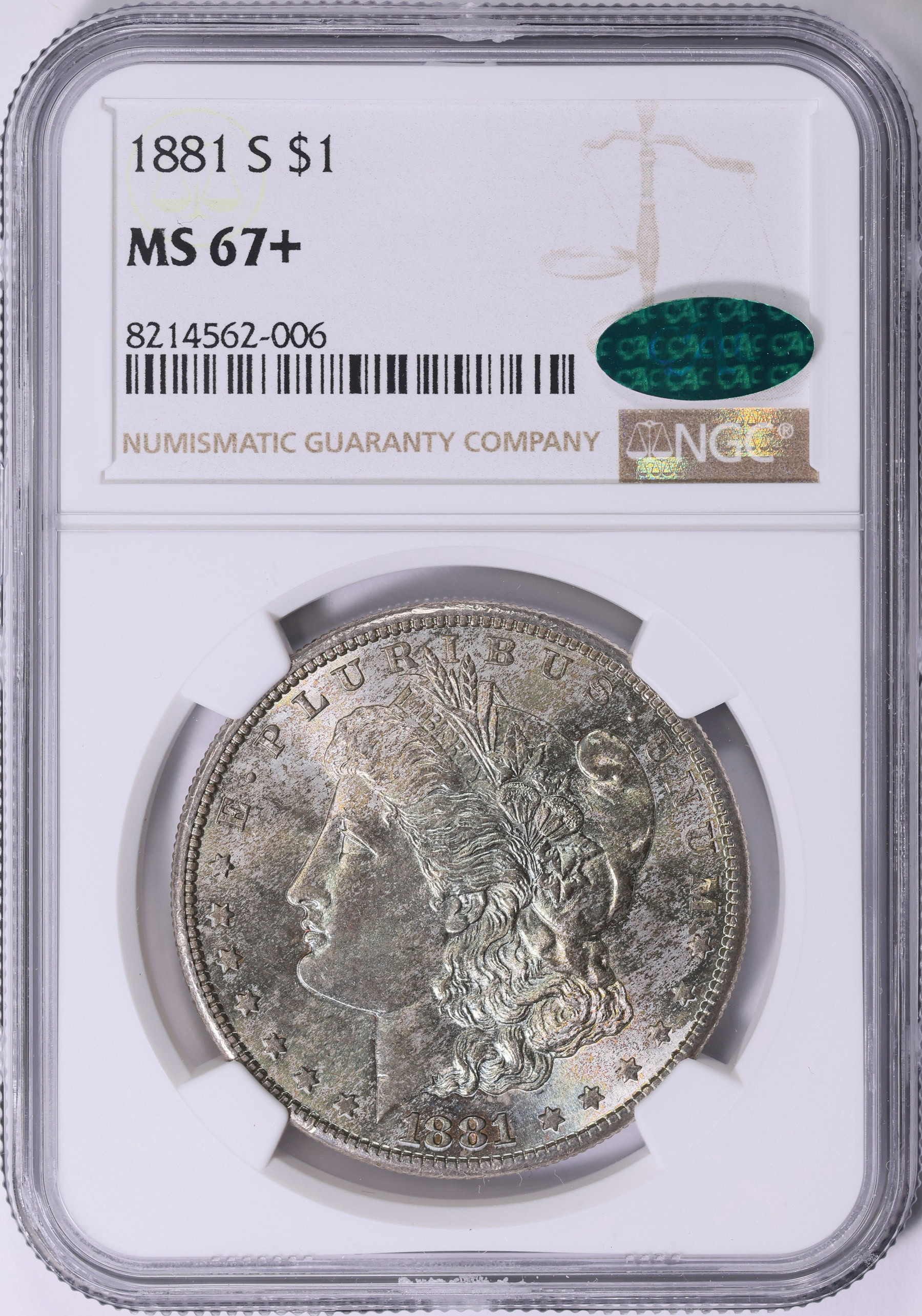 1881-S Morgan Silver Dollar NGC MS-67+ (CAC Green) (Toned) (Item 1712015) | GreatCollections ...