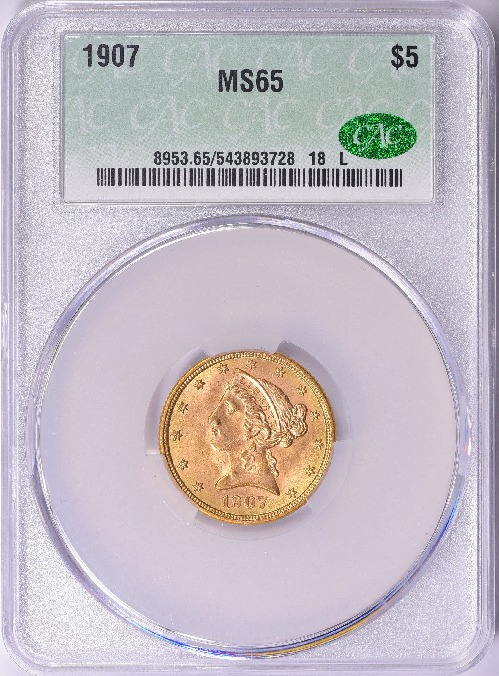 1907 Liberty Gold Half Eagle CACG MS-65 (Item 1712053) | GreatCollections Coin Auctions