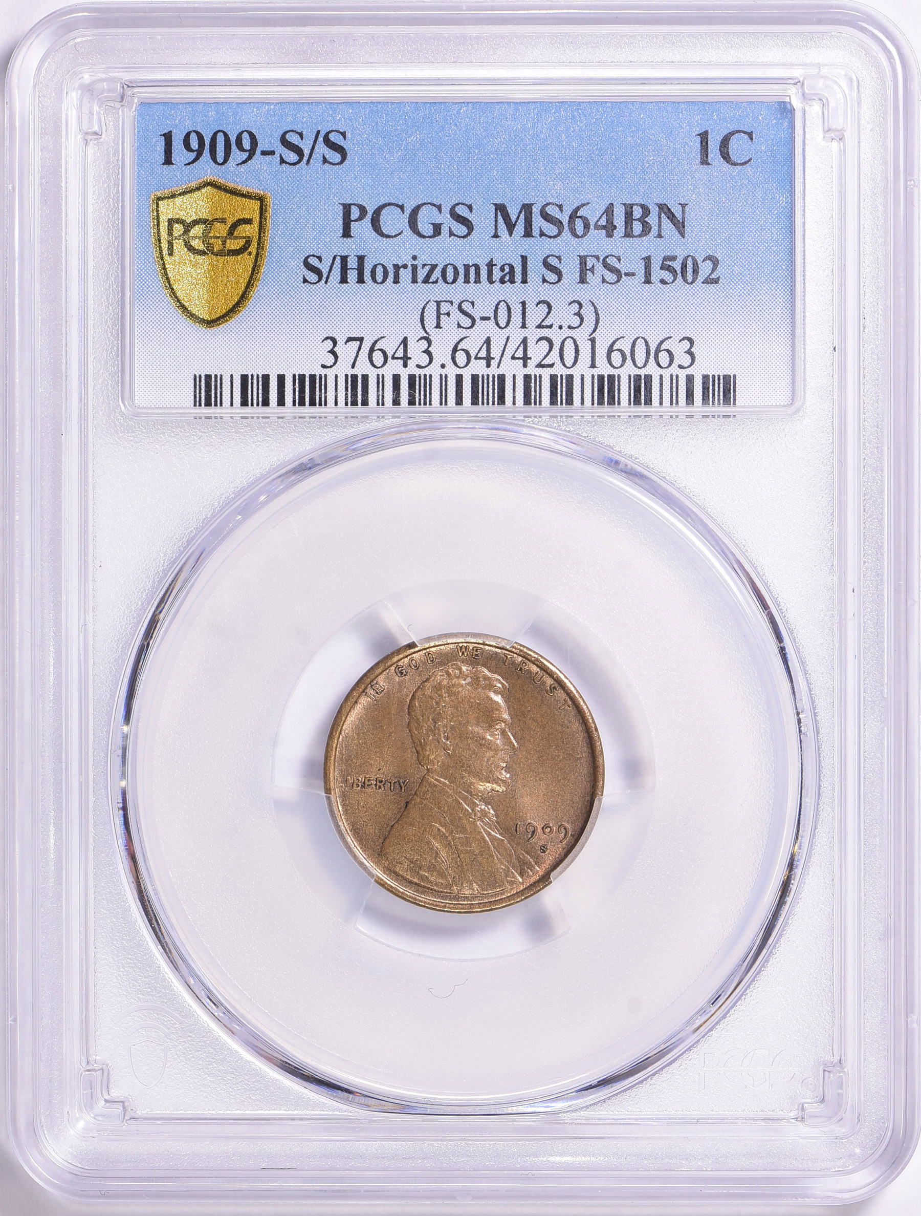 1909-S/S Lincoln Cent S/Horizontal S, FS-1502 (FS-012.3) PCGS MS-64 BN ...