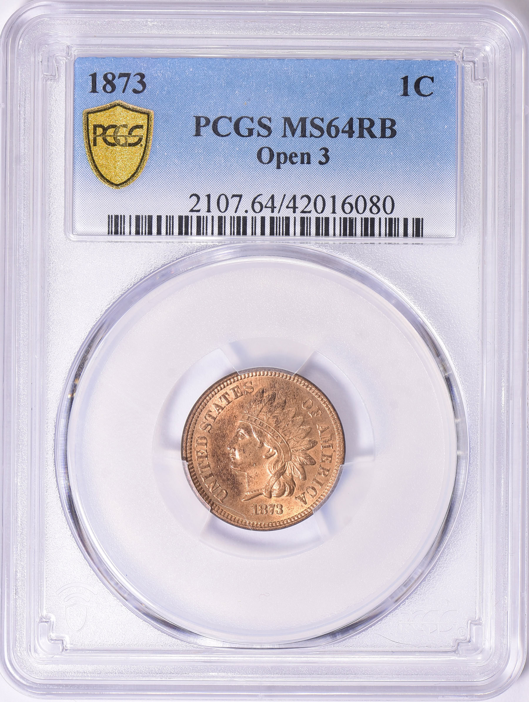 1873 Indian Cent Open 3 PCGS MS-64 RB (Item 1712140) | GreatCollections Coin Auctions