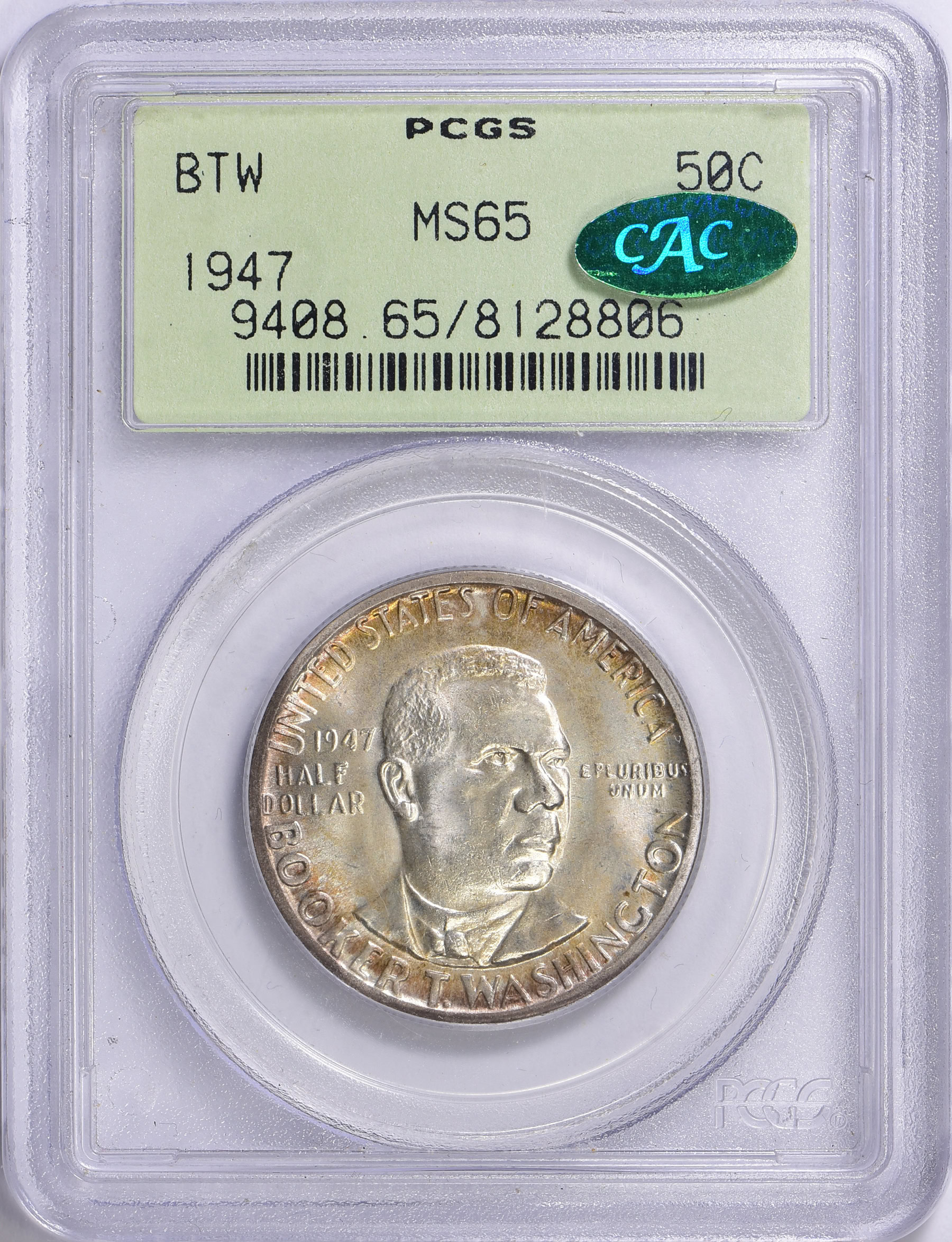 1947 Booker T. Washington Memorial Half Dollar PCGS MS-65 (CAC Green) OGH (Item 1712299 ...