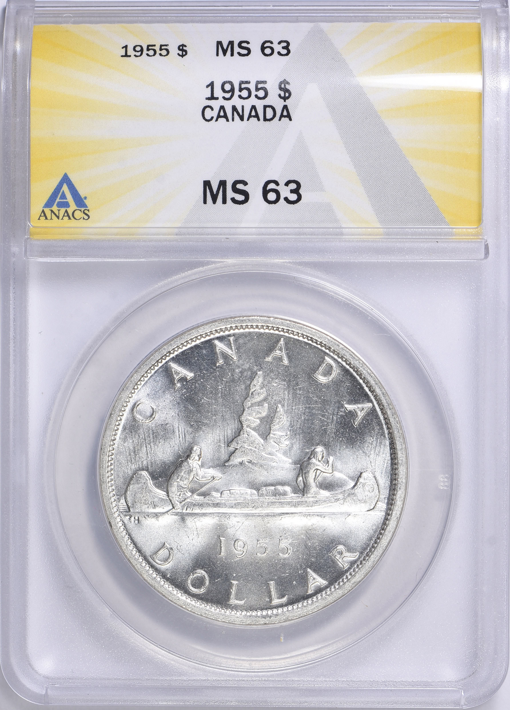 Canada 1955 Silver Dollar KM-54 ANACS MS-63 (Item 1712577 ...