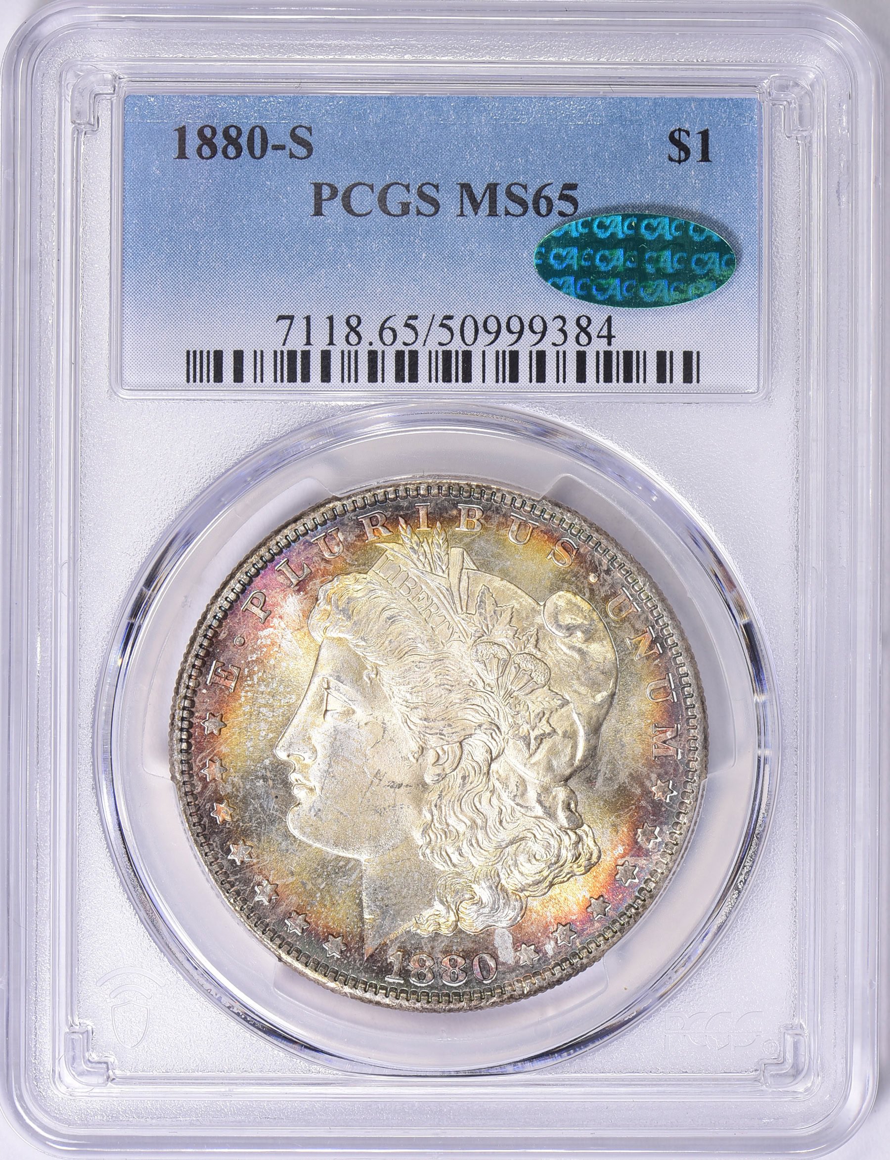 1880-S Morgan Silver Dollar PCGS MS-65 (CAC Green) (Toned) (Item 1712586) | GreatCollections ...