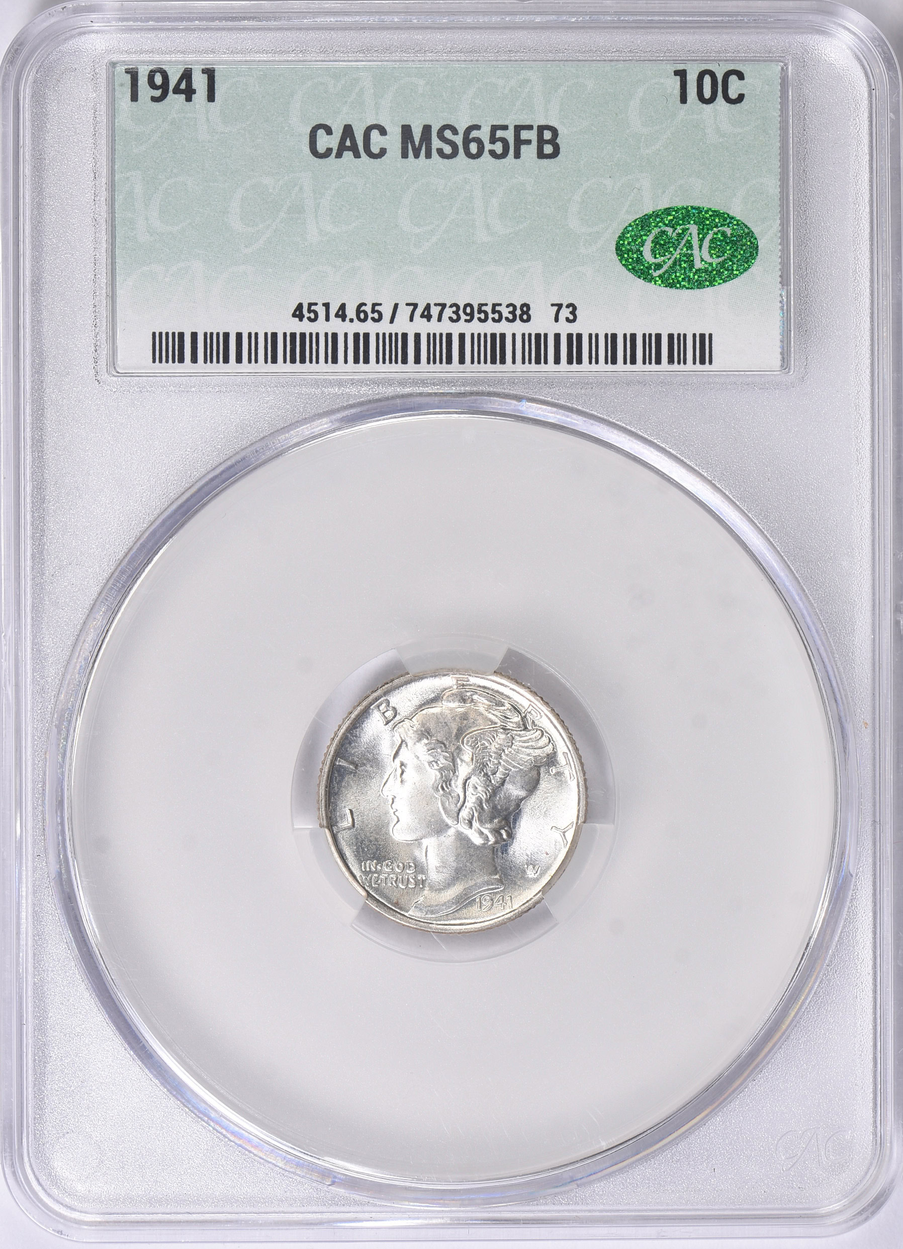 1941 Mercury Dime CACG MS-65 FB (Item 1712605) | GreatCollections Coin Auctions
