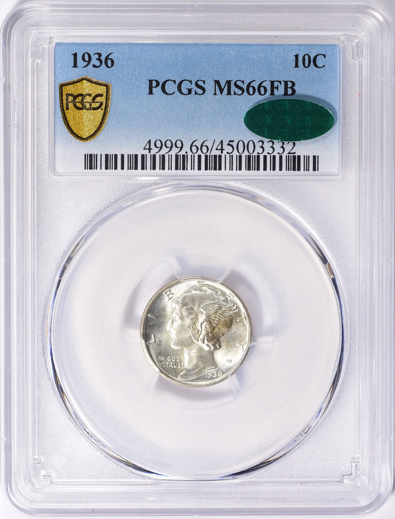 1936 Mercury Dime PCGS MS-66 FB (CAC Green) (Item 1712640) | GreatCollections Coin Auctions