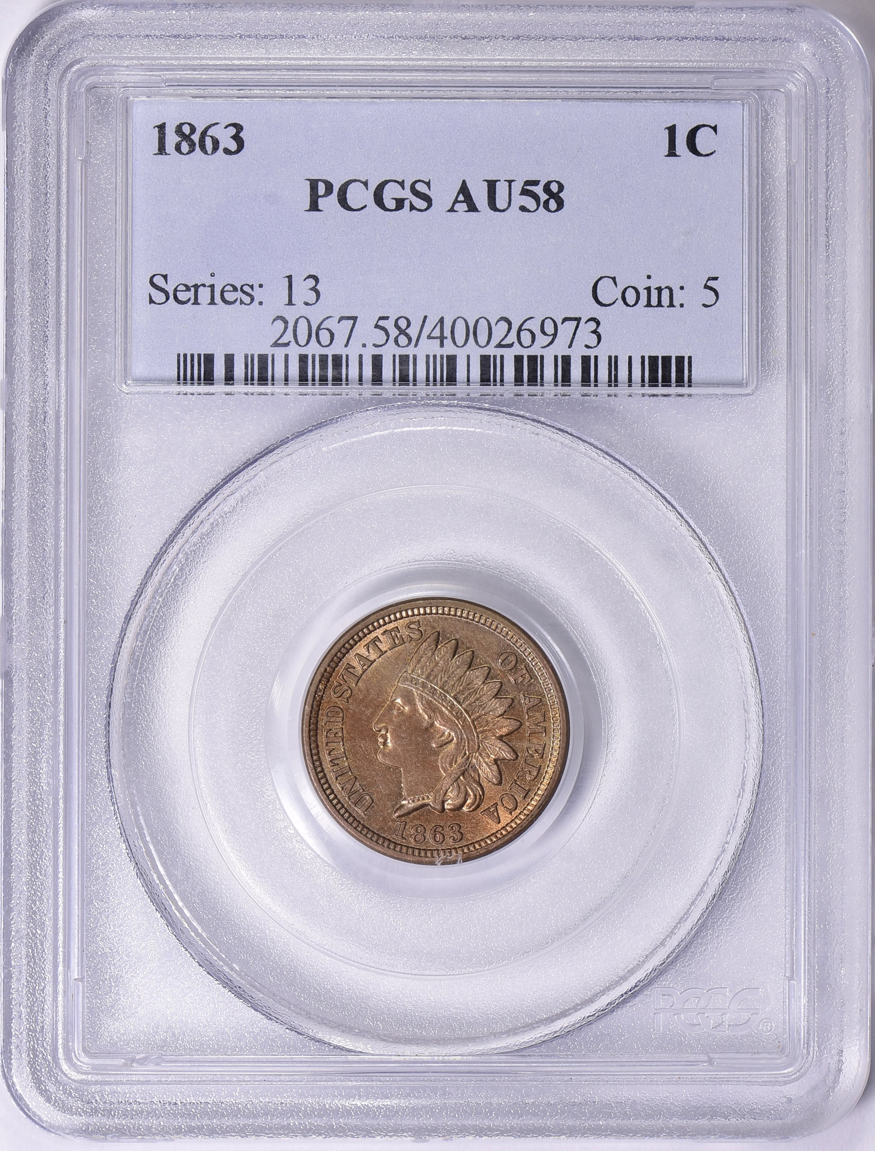 1863 Indian Cent PCGS AU-58 (Item 1712654) | GreatCollections Coin Auctions