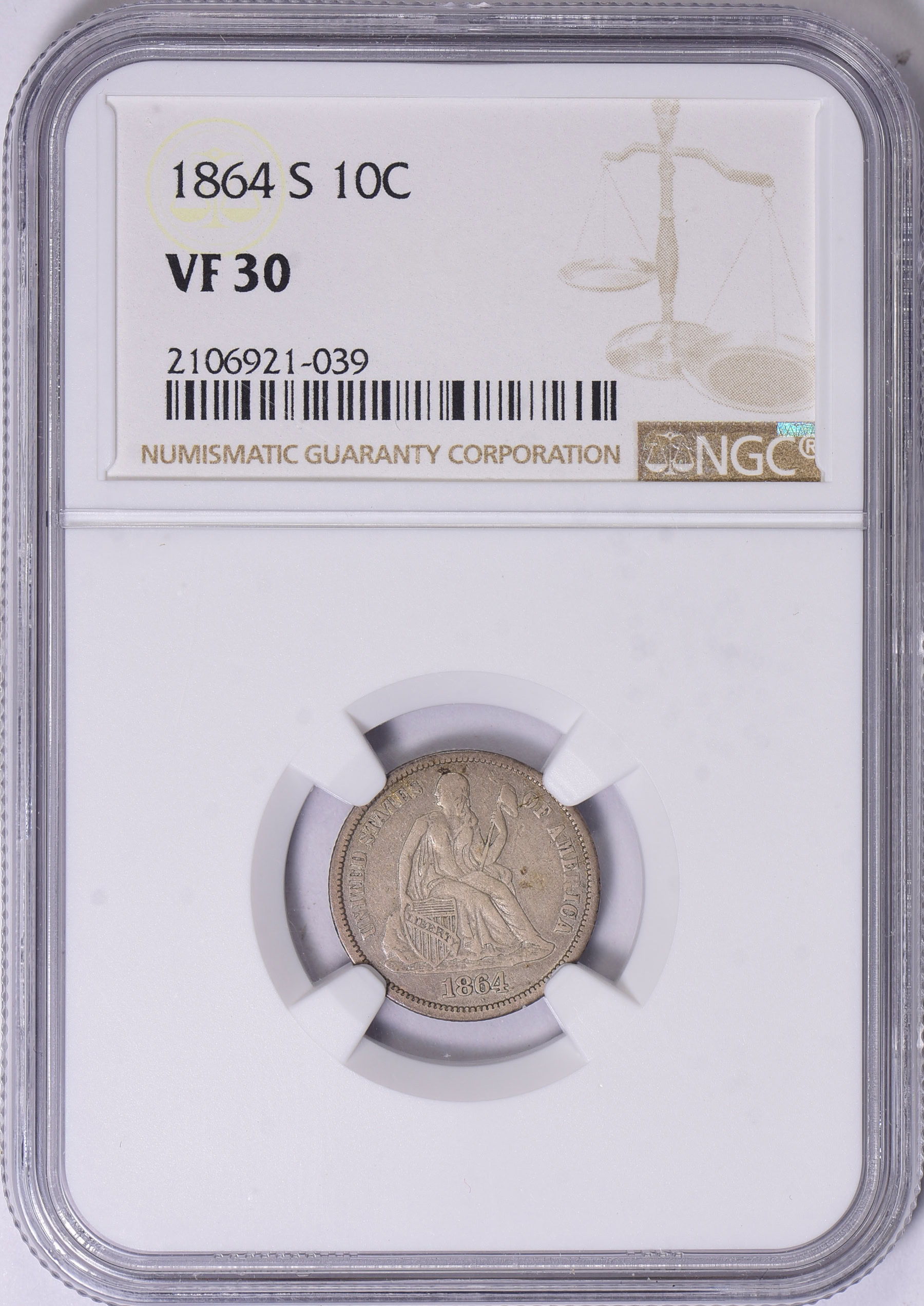 1864-S Seated Liberty Dime NGC VF-30 (Item 1712674) | GreatCollections ...