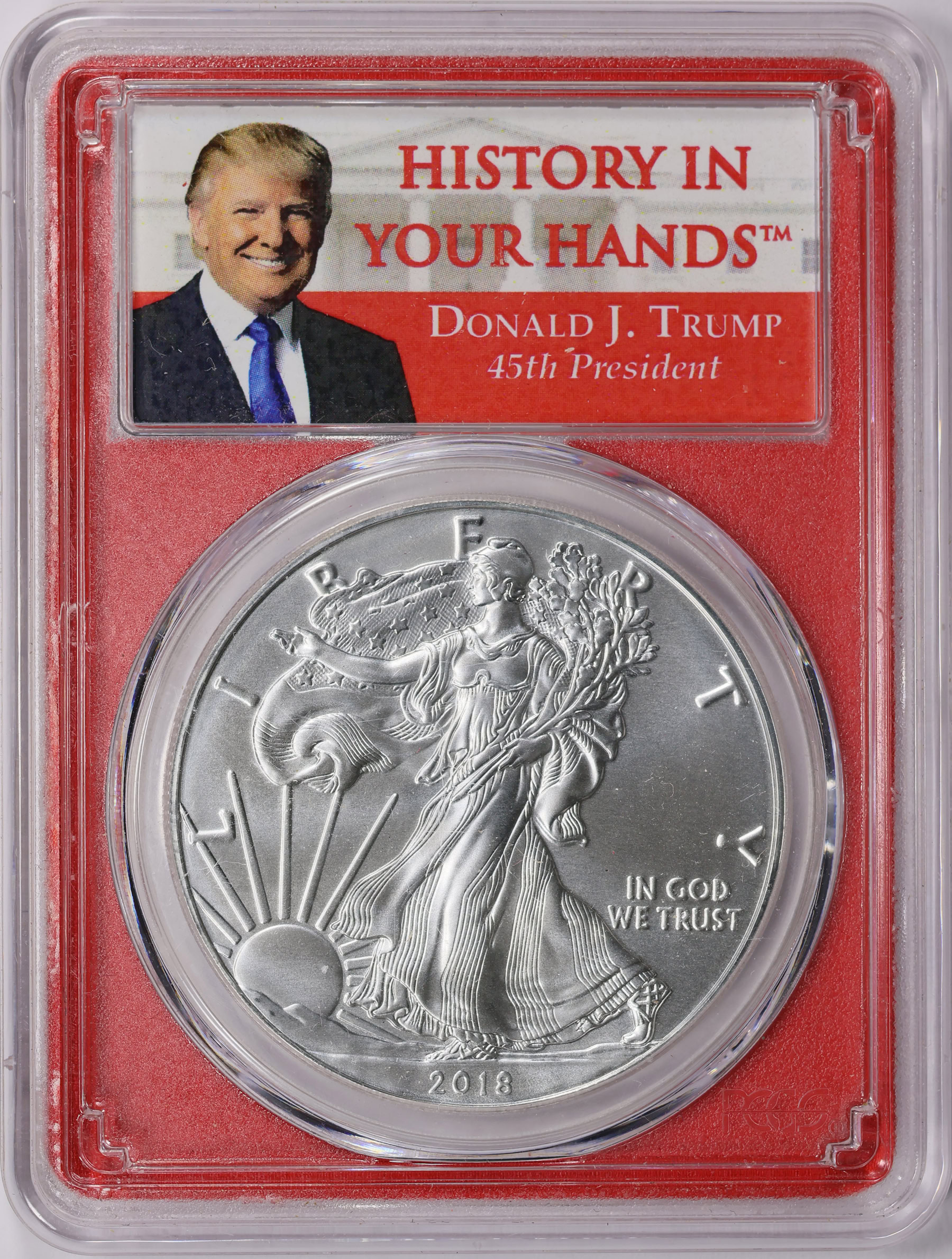 2018 $1 Silver Eagle PCGS MS-70 (Donald Trump Label) (Red Frame Holder ...
