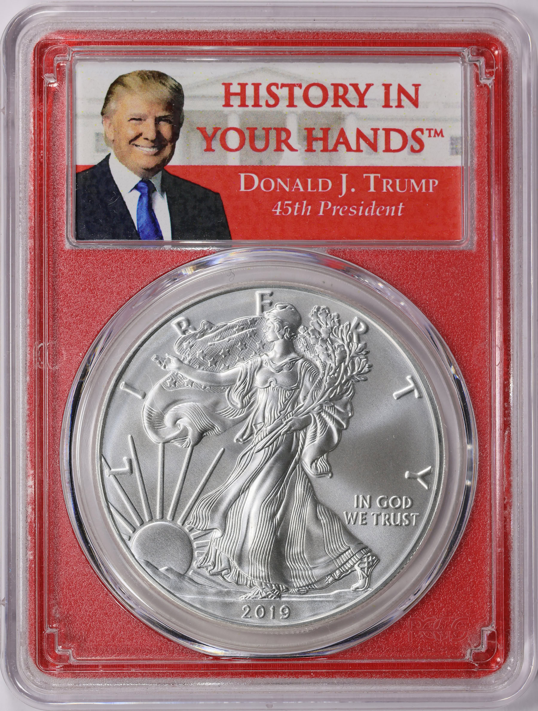 2019 $1 Silver Eagle PCGS MS-70 (Donald Trump Label) (Red Frame Holder ...