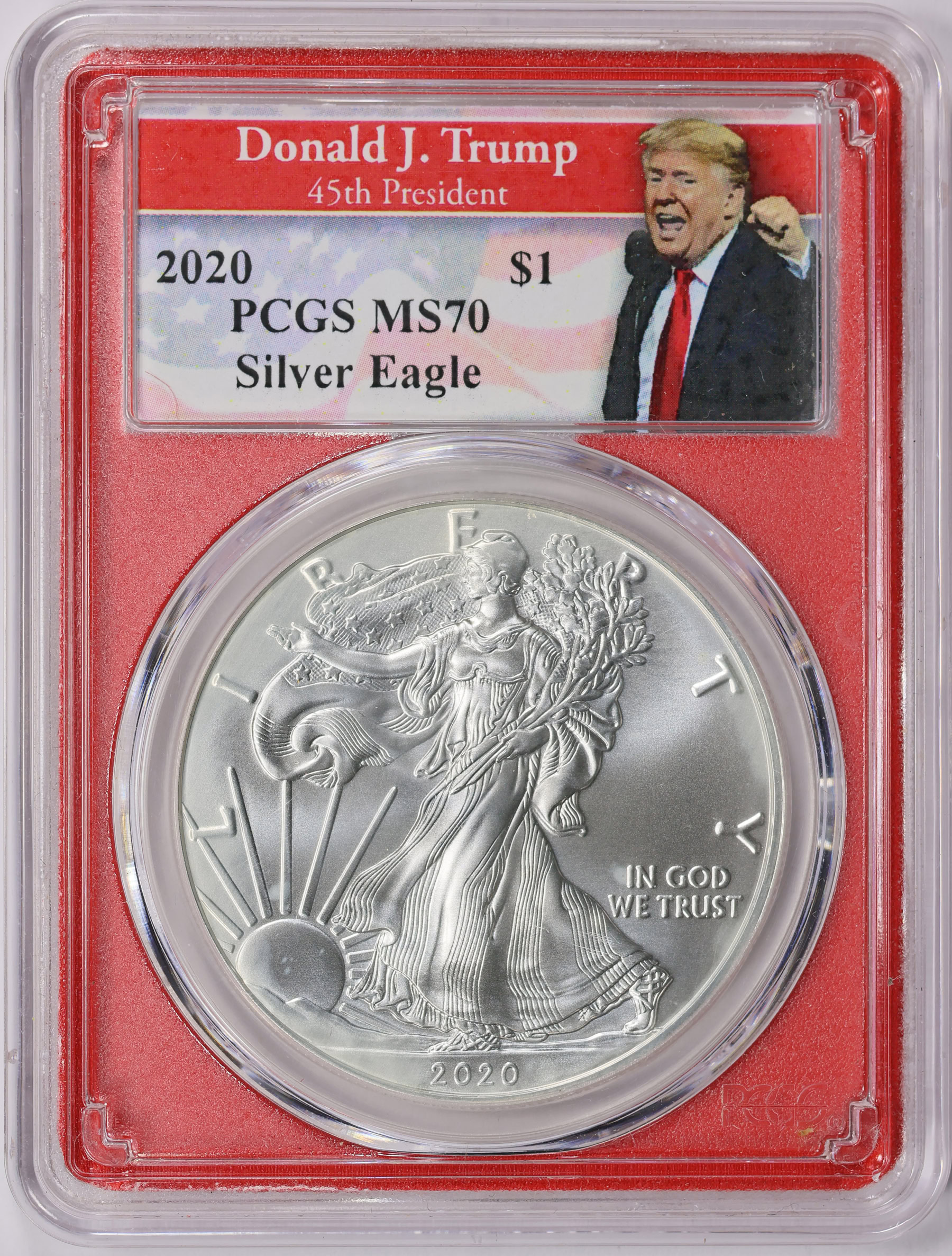 2020 $1 Silver Eagle PCGS MS-70 (Donald Trump Label) (Red Holder) (Item ...