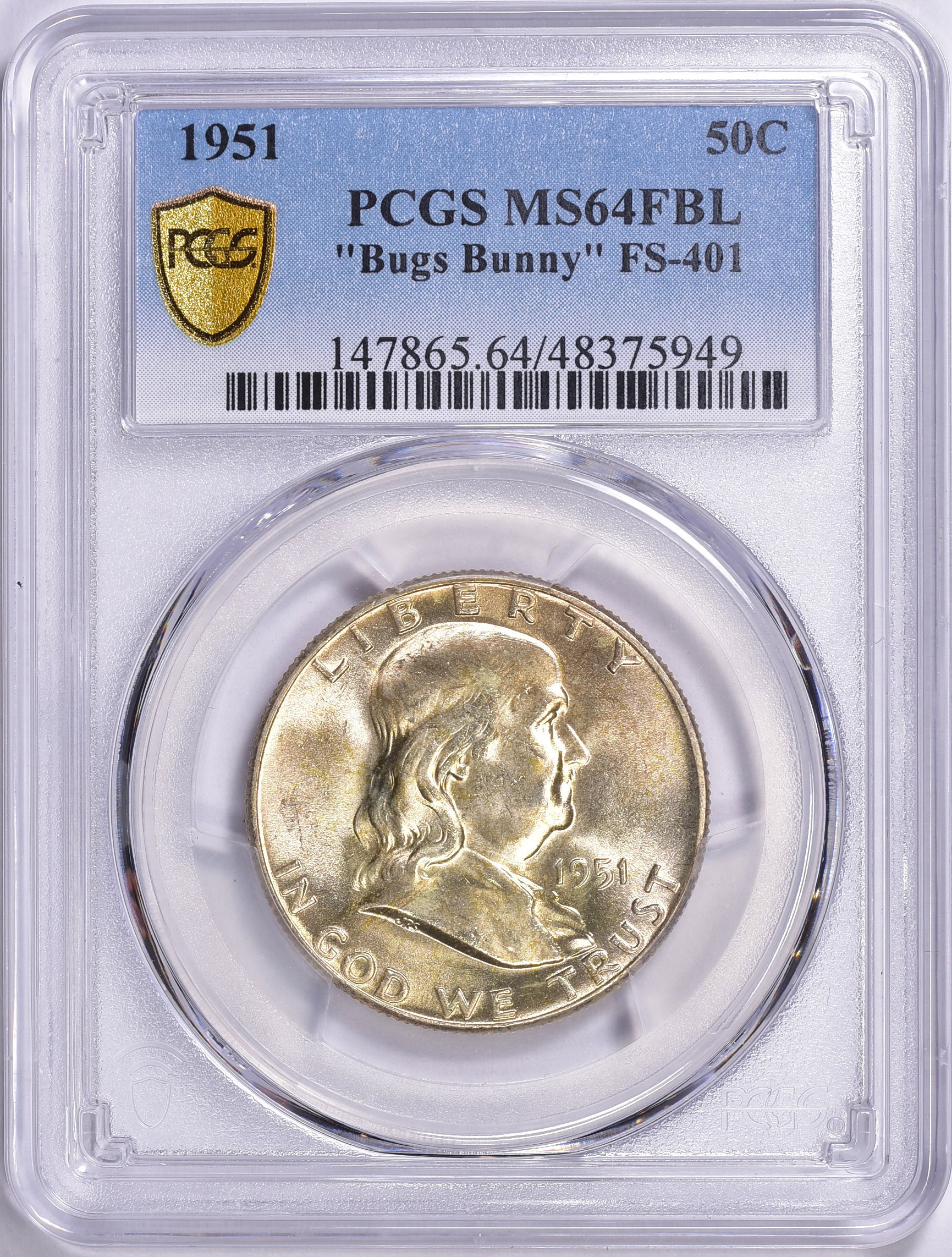 1951 Franklin Half Dollar Bugs Bunny FS-401 PCGS MS-64 FBL (Item 1712736) | GreatCollections ...