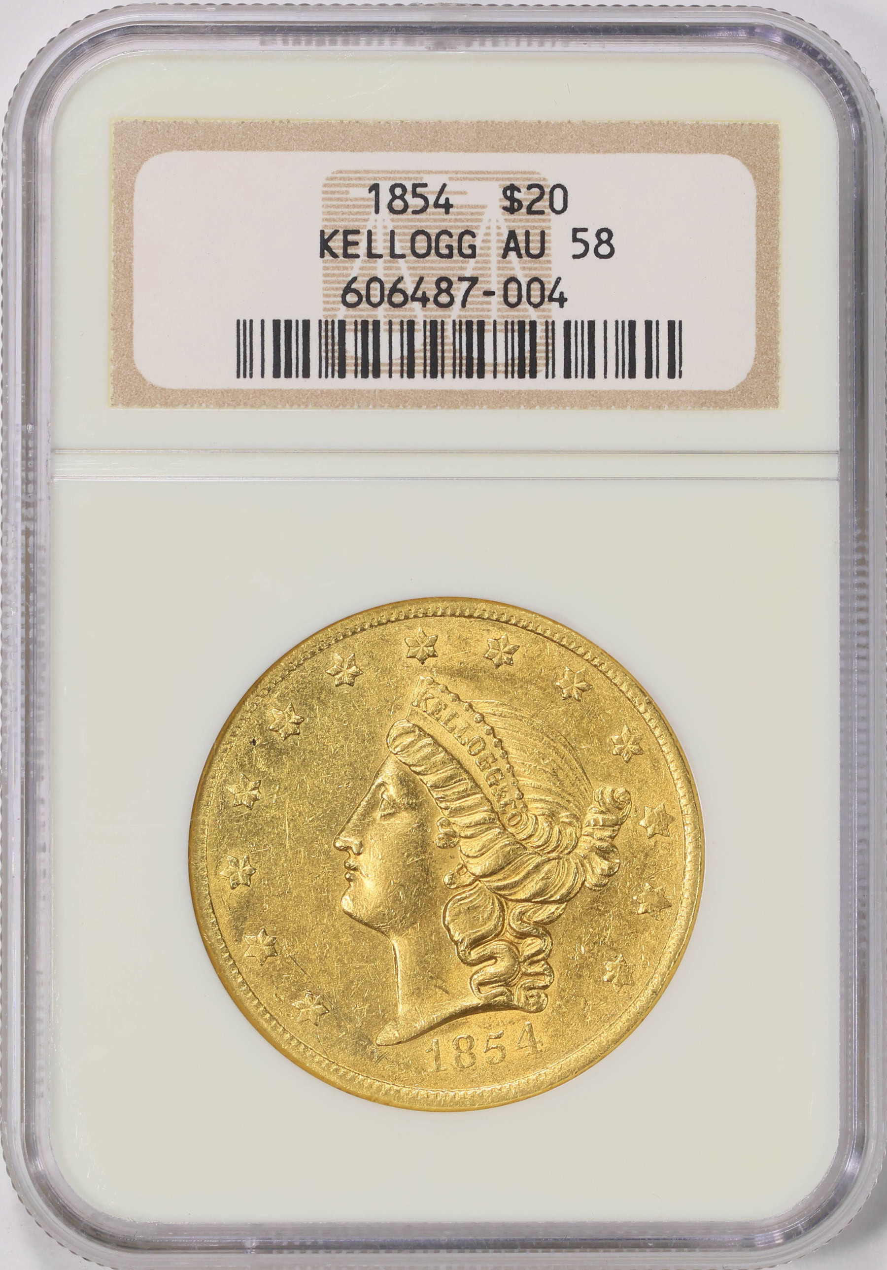 1854 California Gold $20 Kellogg & Company Gold Double Eagle NGC AU-58 ...