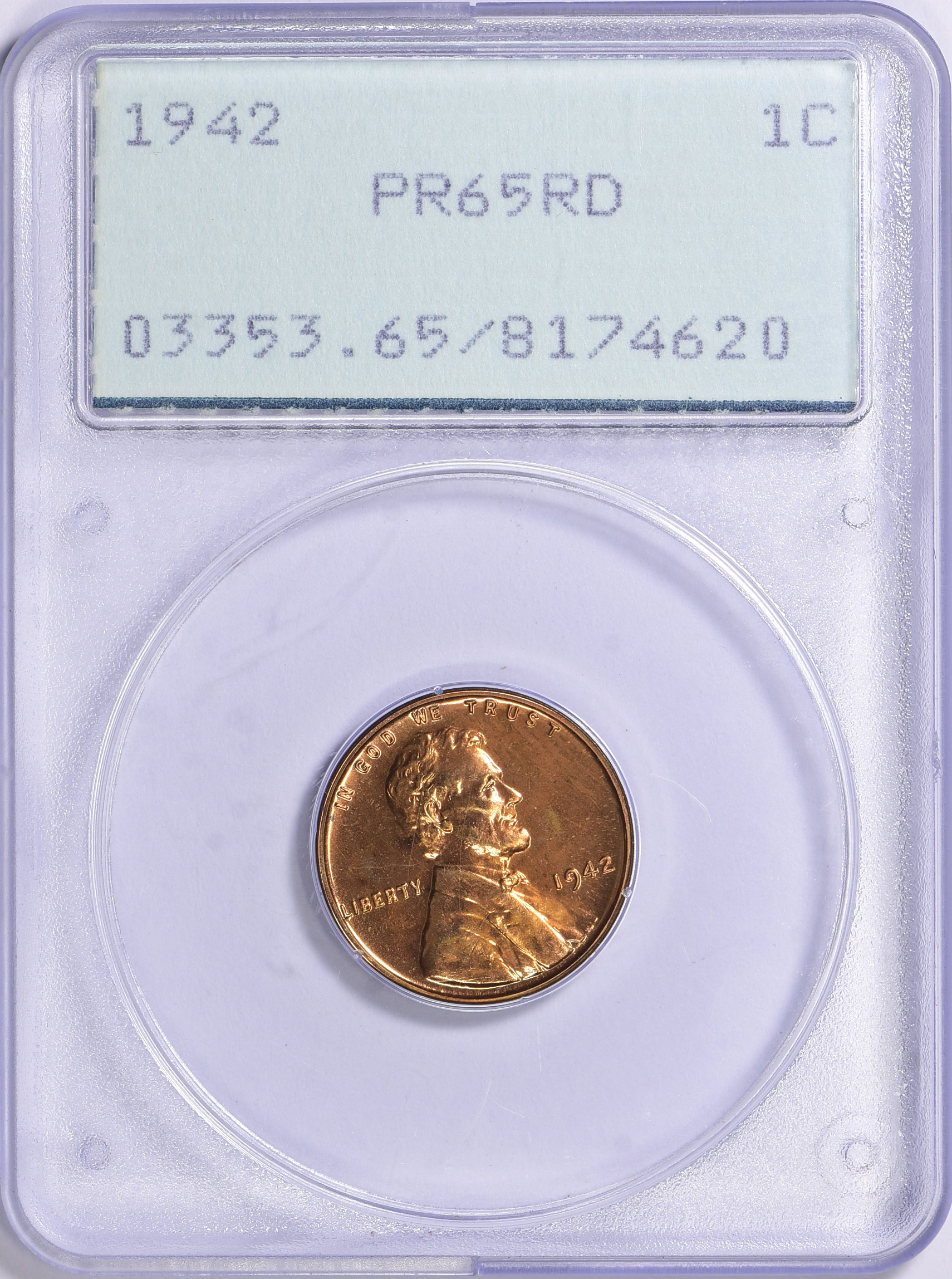 1942 Lincoln Cent PCGS Proof-65 RD OGH (1st Gen) (Item 1712793) | GreatCollections Coin Auctions