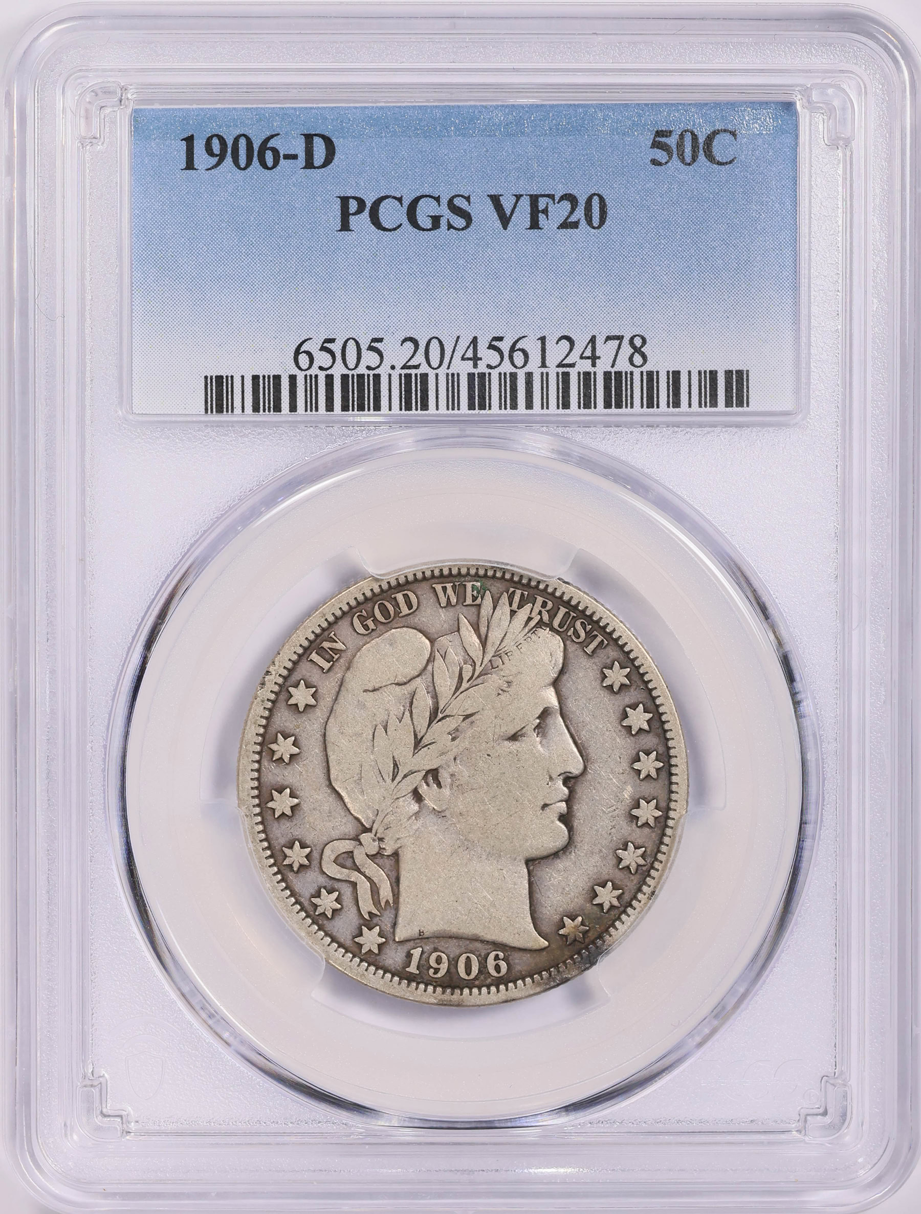 1906-D Barber Half Dollar PCGS VF-20 (Item 1712891) | GreatCollections Coin Auctions