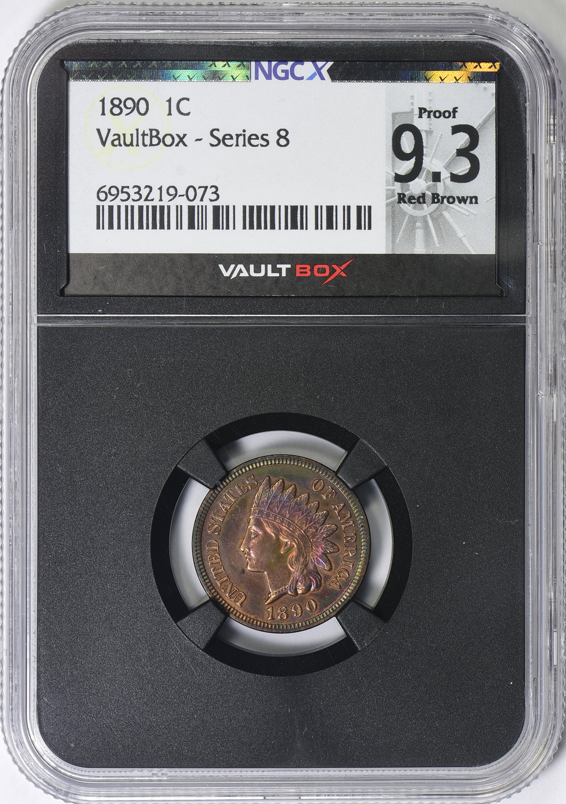 1890 Indian Cent NGCX Proof 9.3 RB (Proof-63 RB) (VaultBox Series 8) (Toned) (Item 1712964 ...