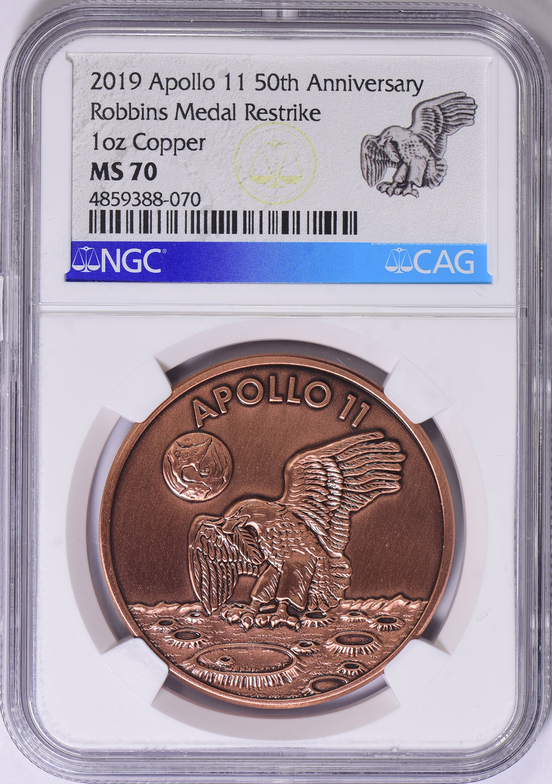 2019 1oz Apollo 11 50th Anniversary Robbins Medal Restrike 1 oz Copper ...