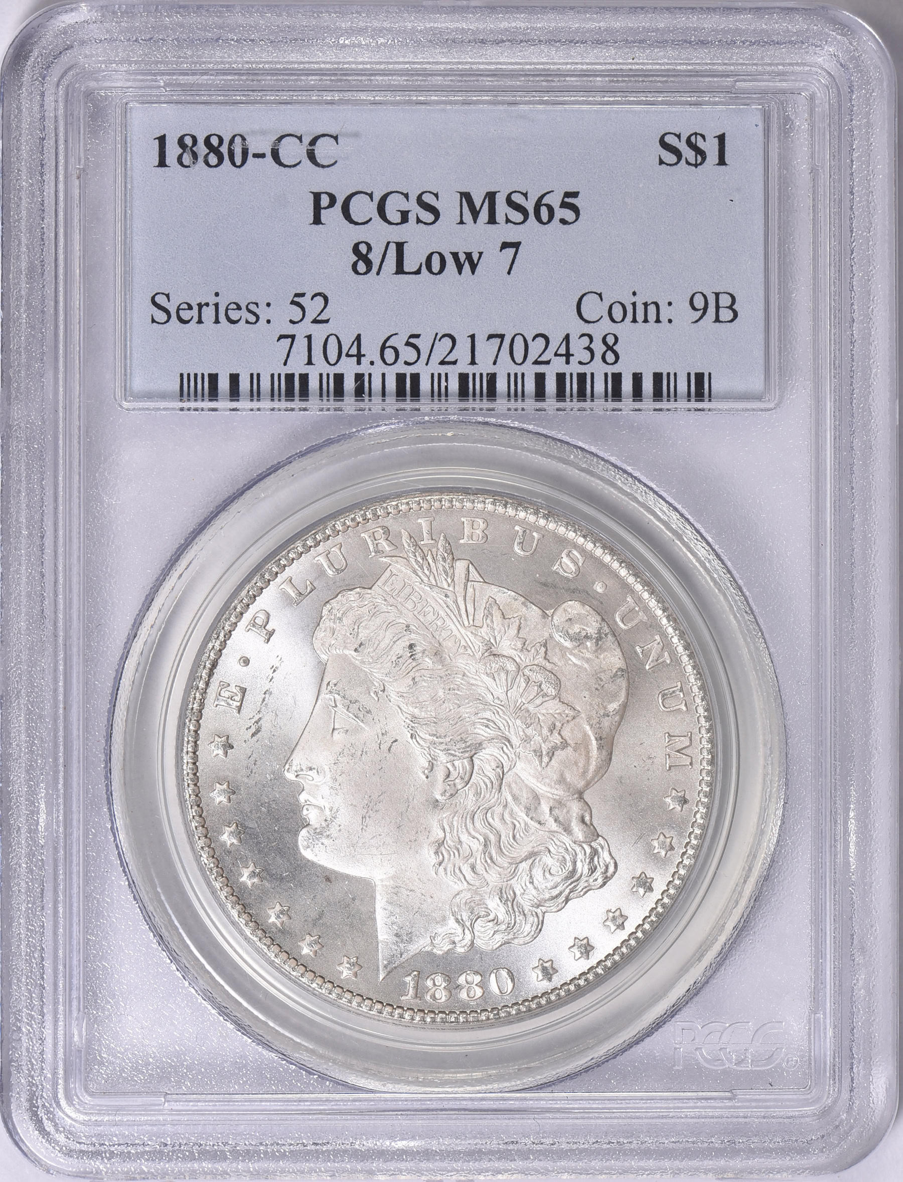 1880-CC Morgan Silver Dollar 8/Low 7 PCGS MS-65 (Item 1713034 ...