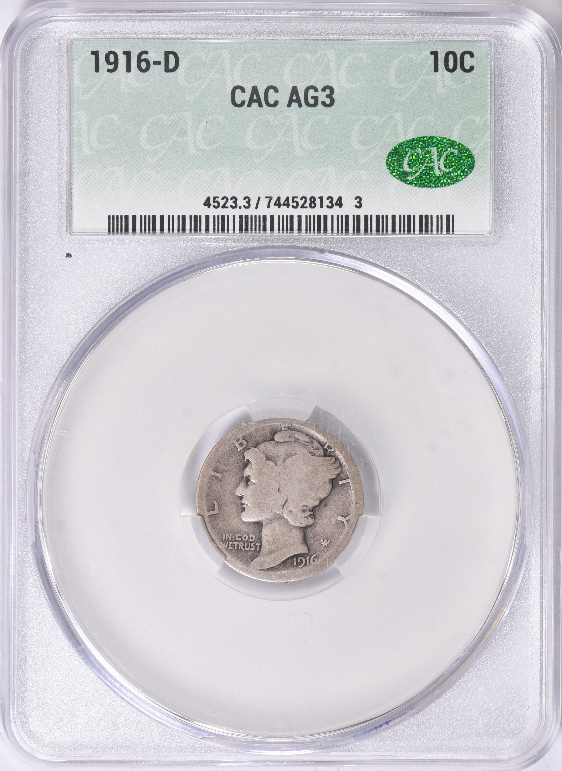 1916-D Mercury Dime CACG AG-03 (Item 1713038) | GreatCollections Coin Auctions