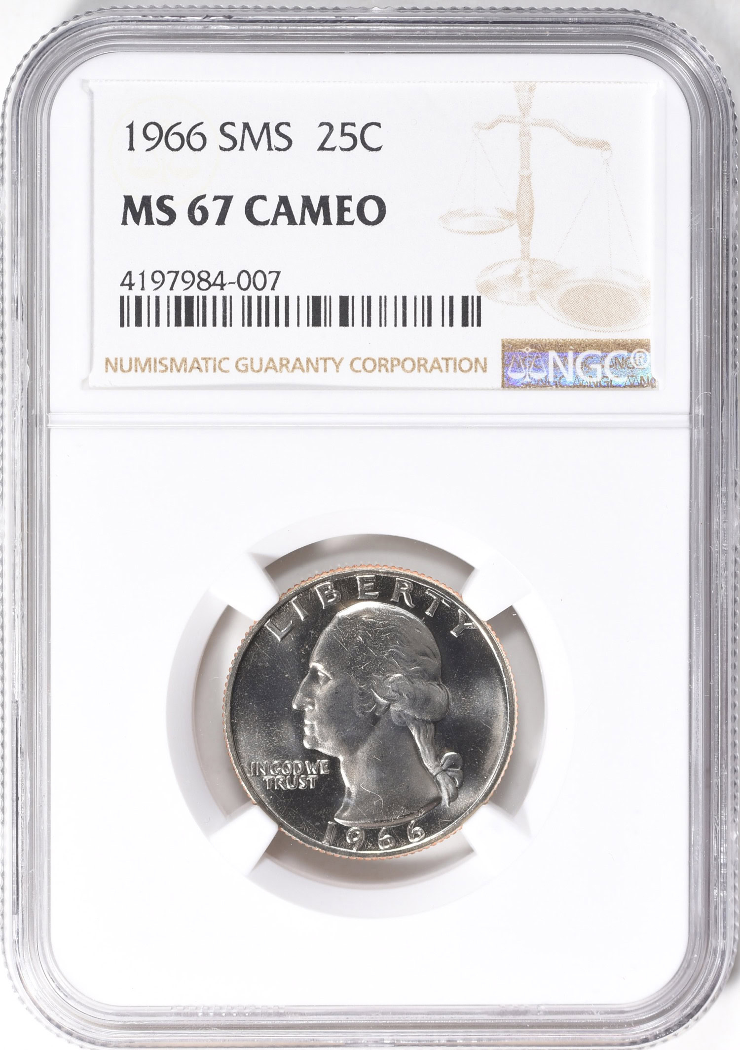 1966 Washington Quarter SMS NGC MS-67 CAMEO (Item 1713227) | GreatCollections Coin Auctions