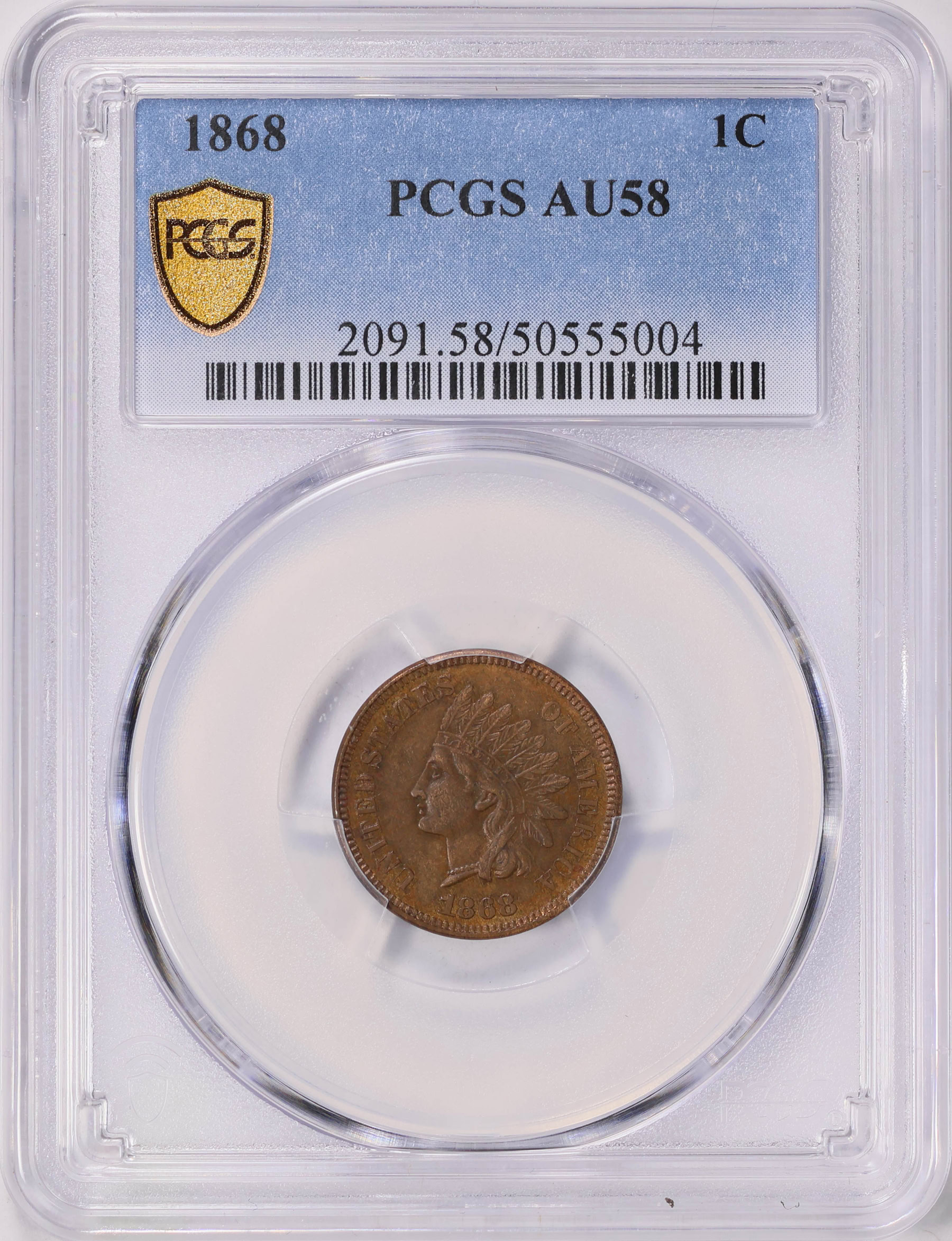 1868 Indian Cent PCGS AU-58 BN (Item 1713298) | GreatCollections Coin Auctions
