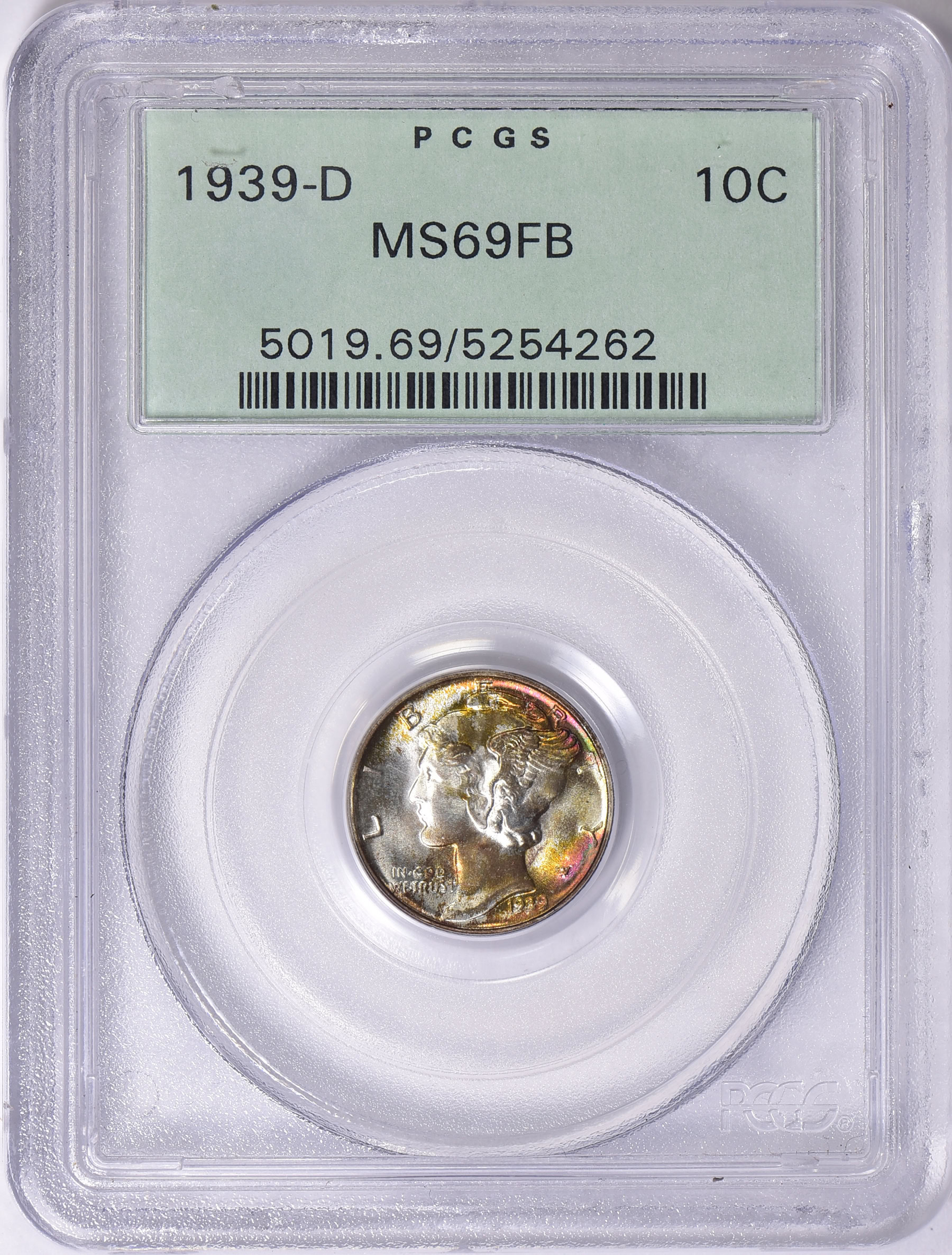 1939-D Mercury Dime PCGS MS-69 FB OGH (Toned) (Item 1713379) | GreatCollections Coin Auctions